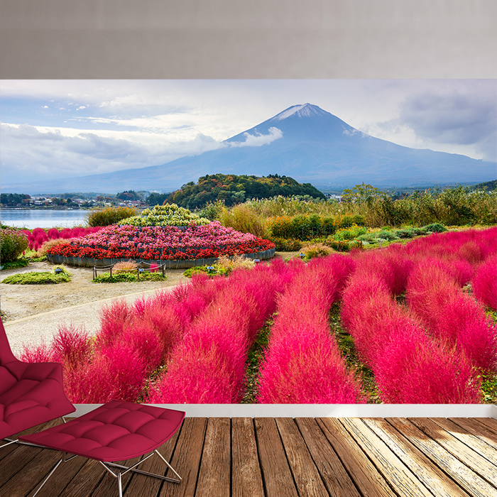 Mount Fuji Flowers Wallpaper Wall Mural