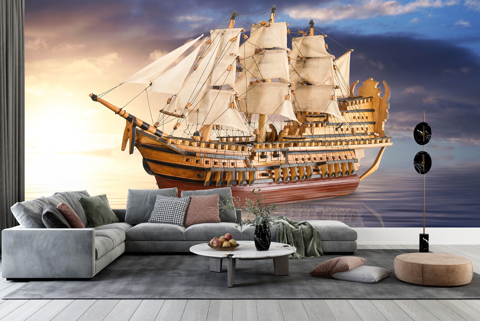 Sunset Vintage Ship Wallpaper Wall Mural