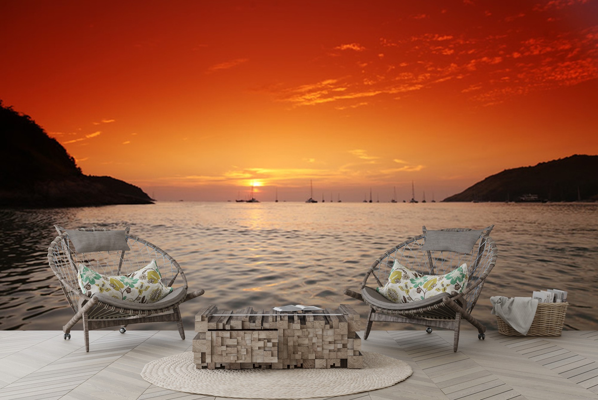 Orange Ocean Sunset Wallpaper Wall Mural