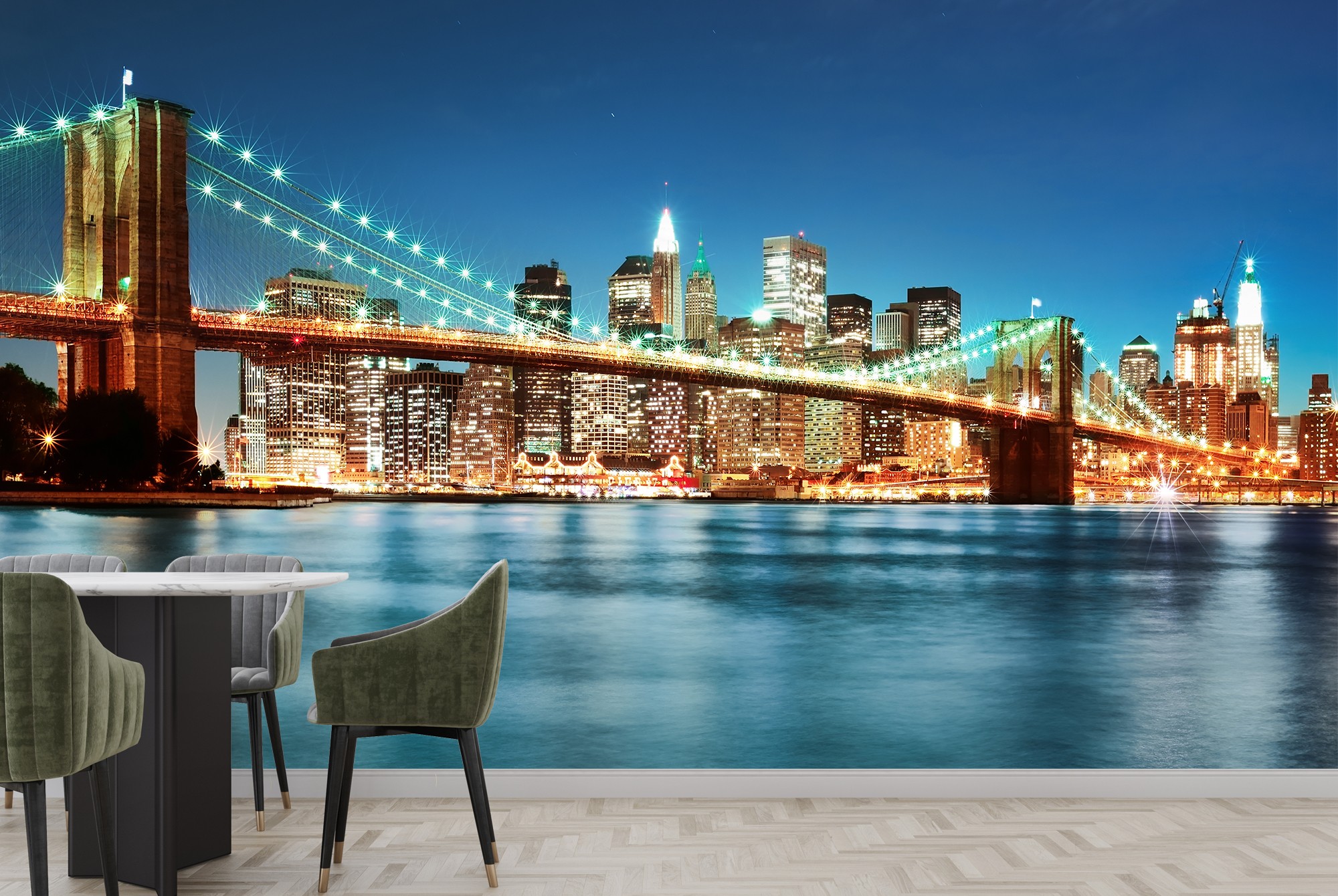 Brooklyn Bridge City Lights Wallpaper Wall Mural