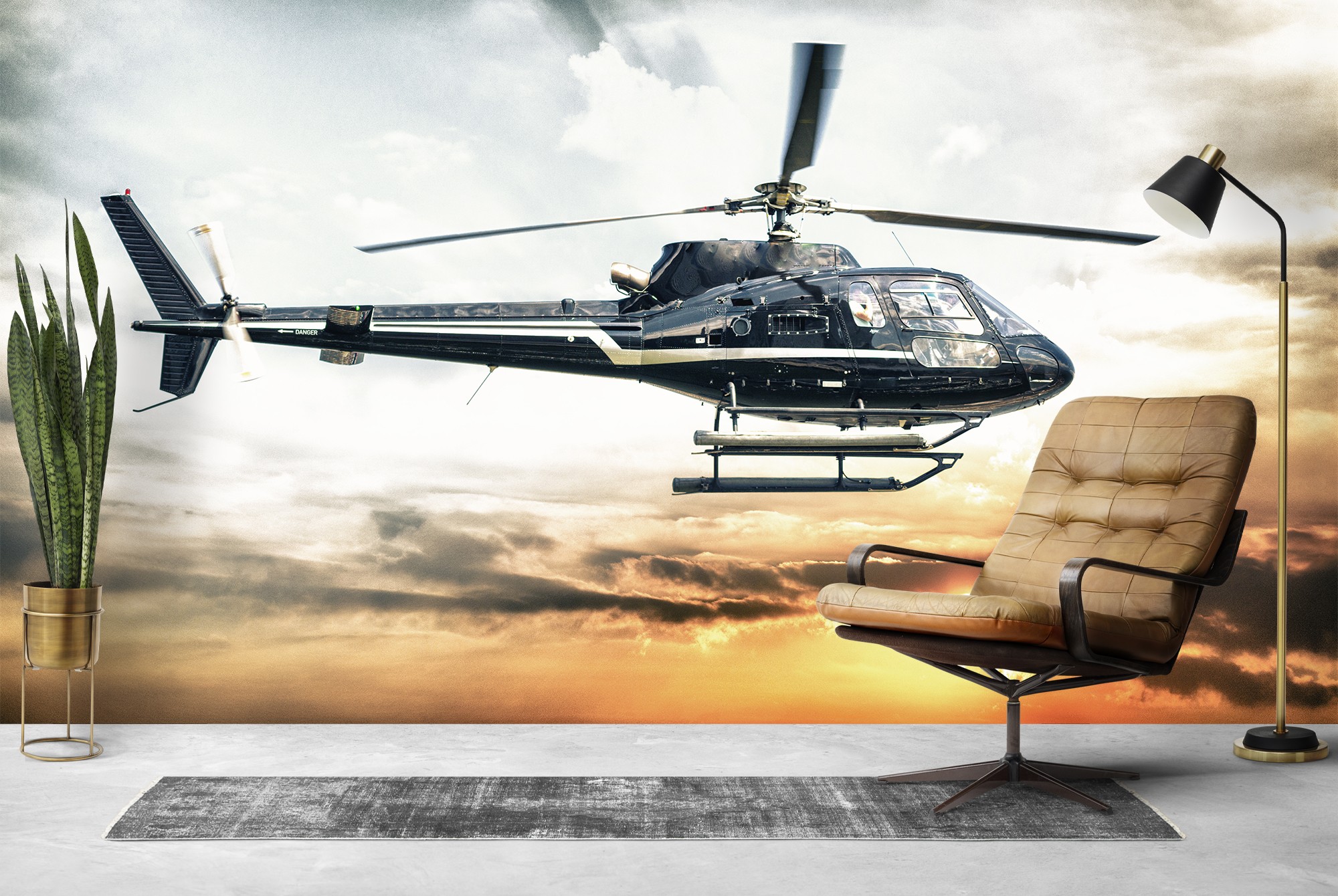 Sunset Helicopter Wallpaper Wall Mural