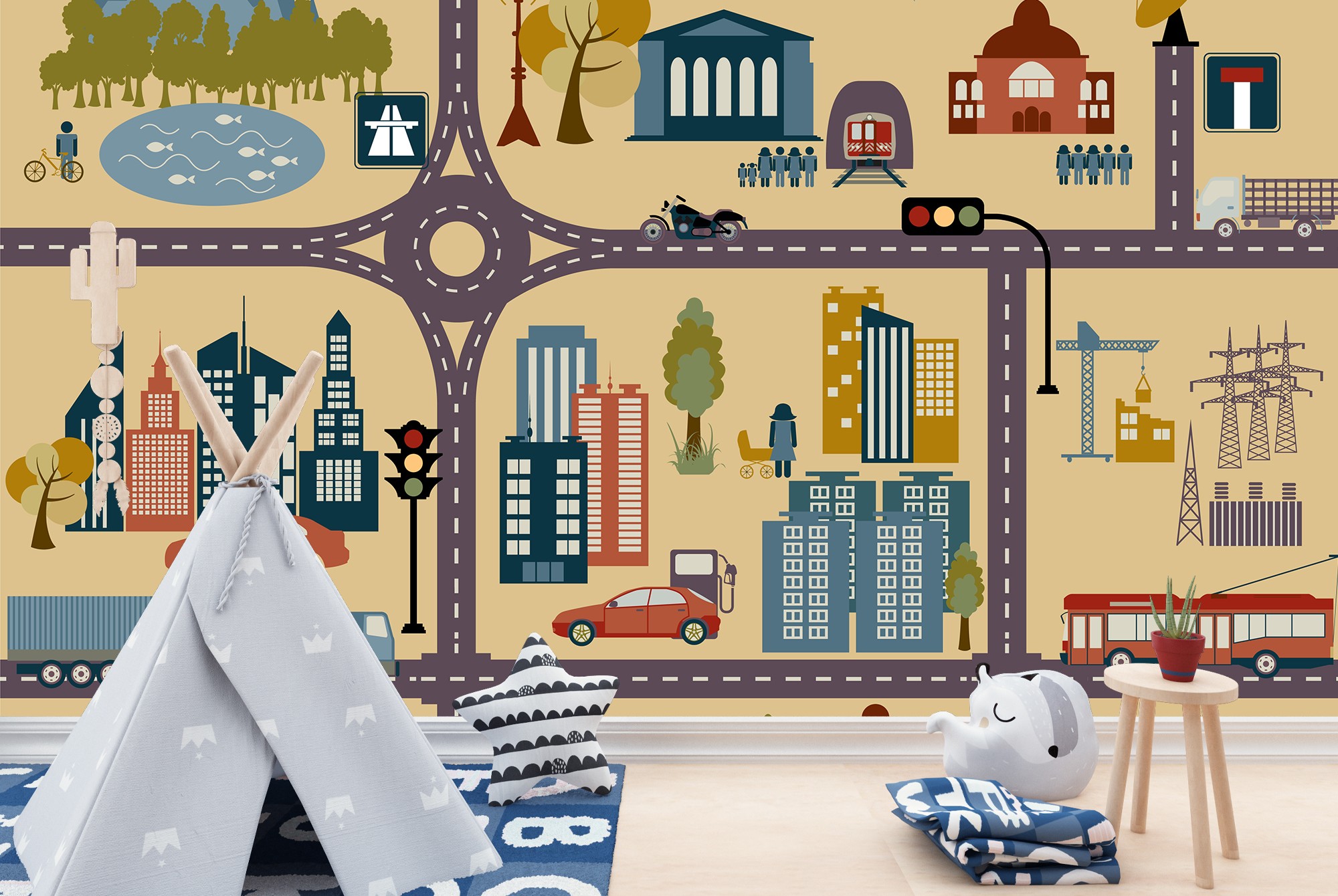 Fun City Map Wallpaper Wall Mural