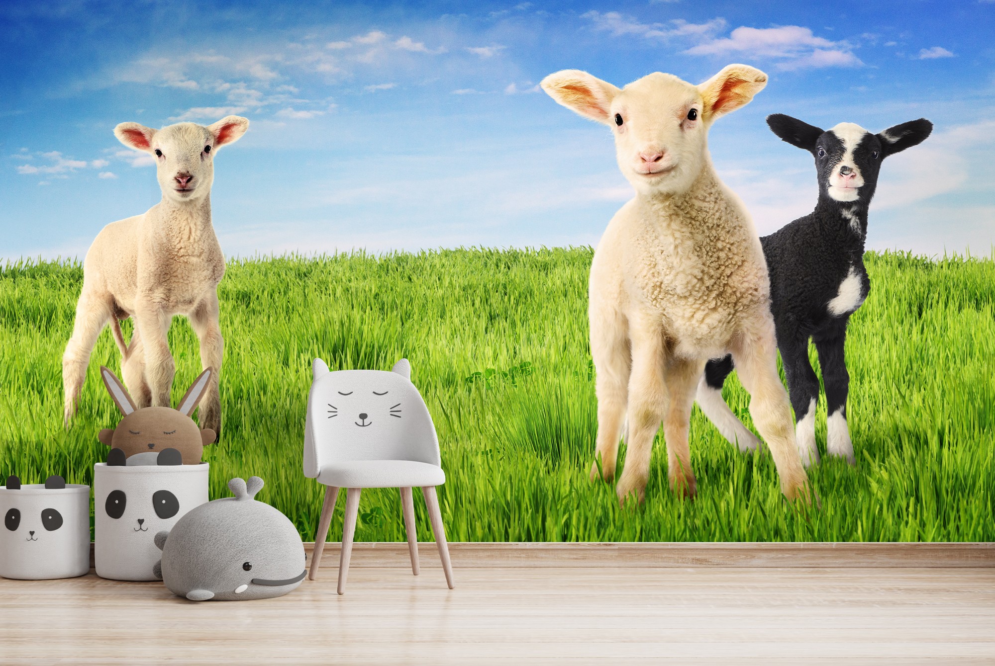Happy Lambs Wallpaper Wall Mural