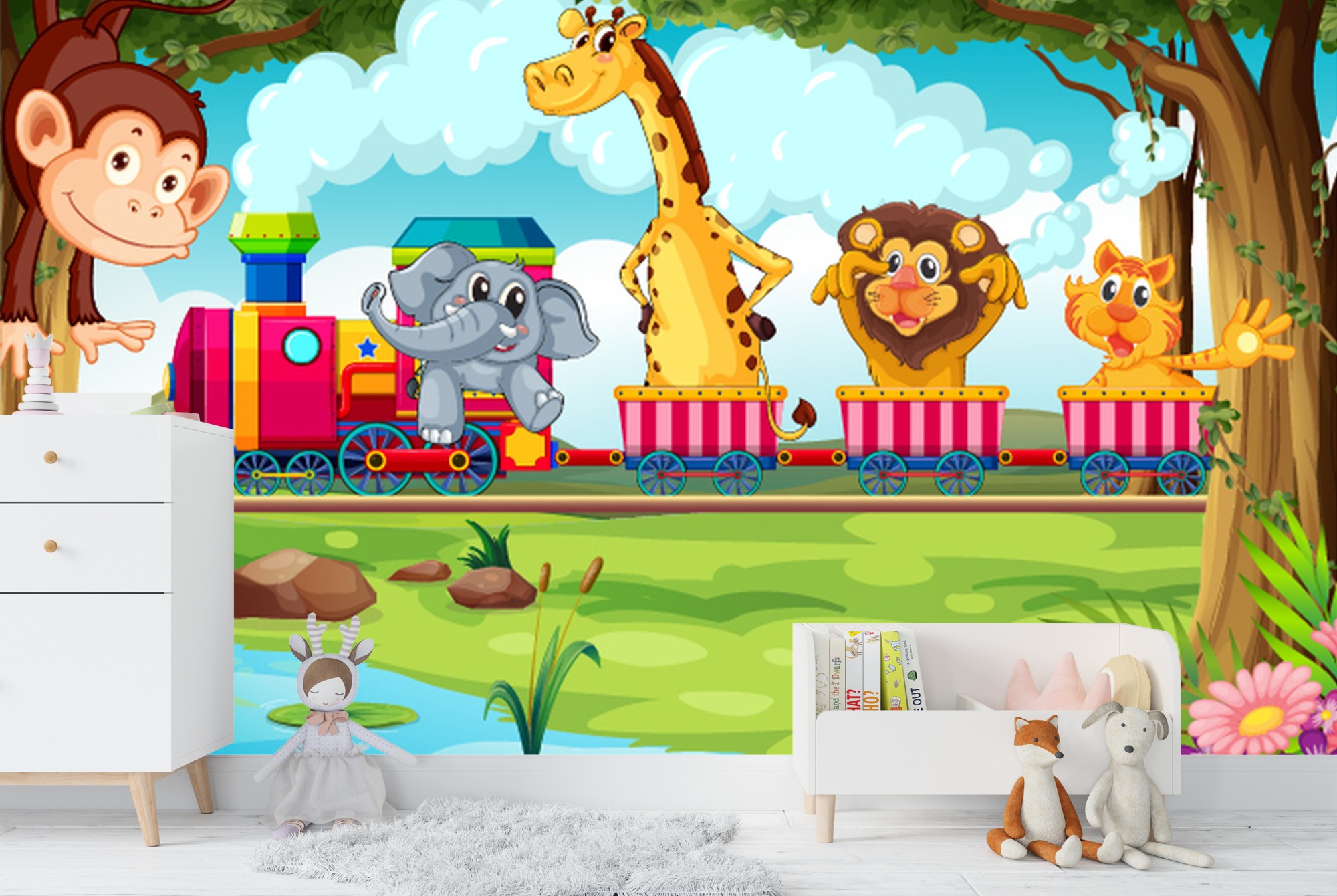 Jungle Train Wallpaper Wall Mural