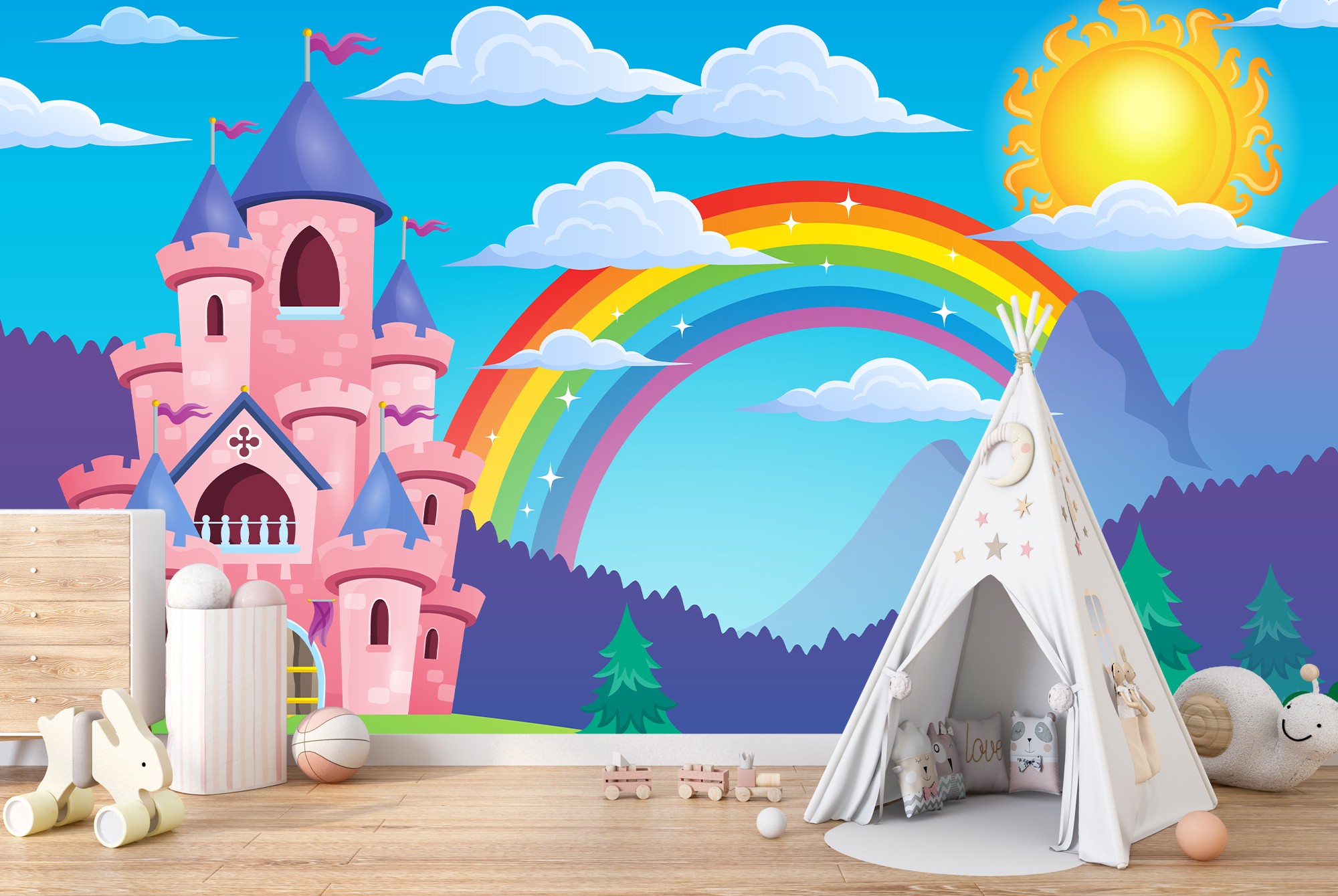 Princess Rainbow Wallpaper Wall Mural