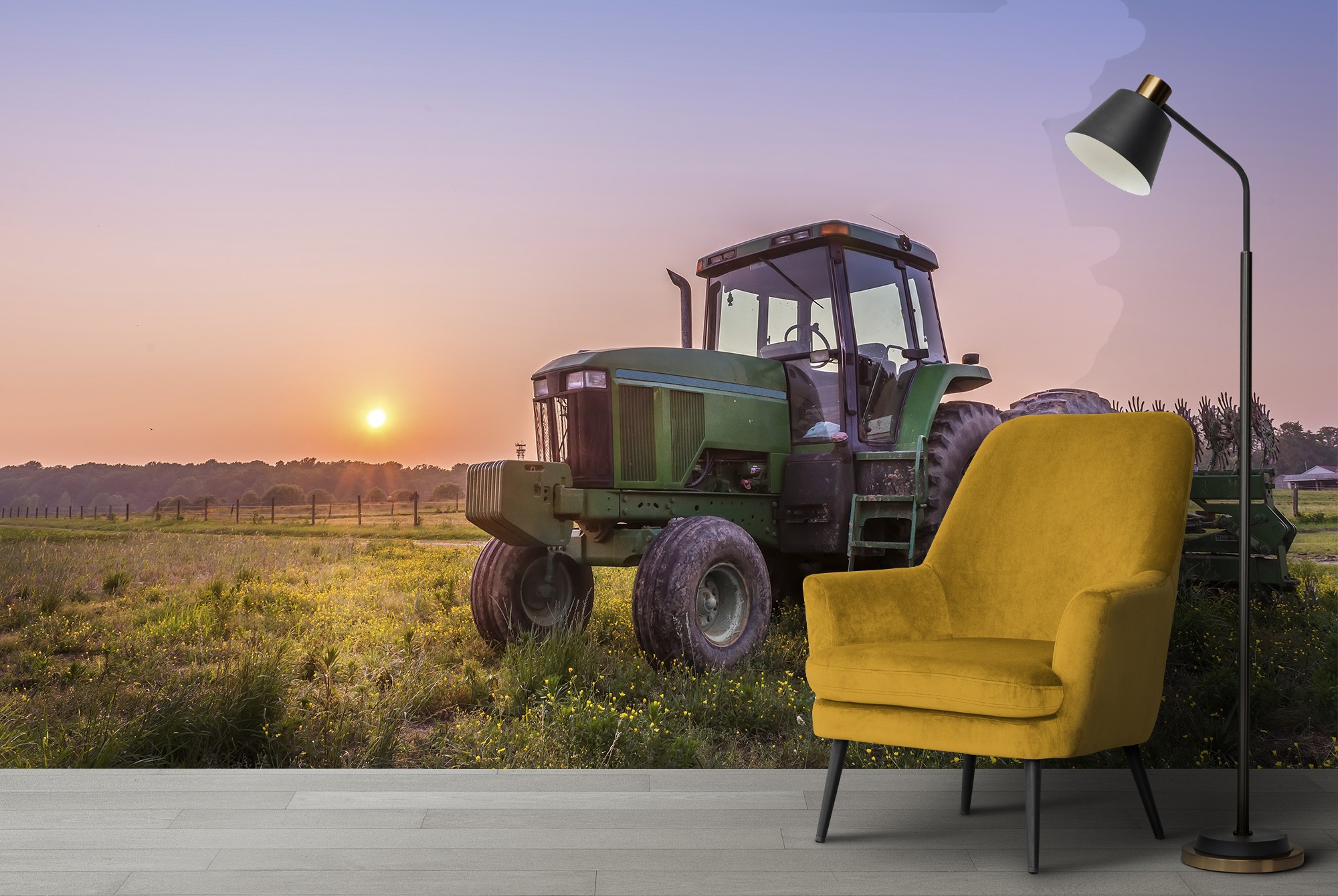 Sunset Tractor Wallpaper Wall Mural