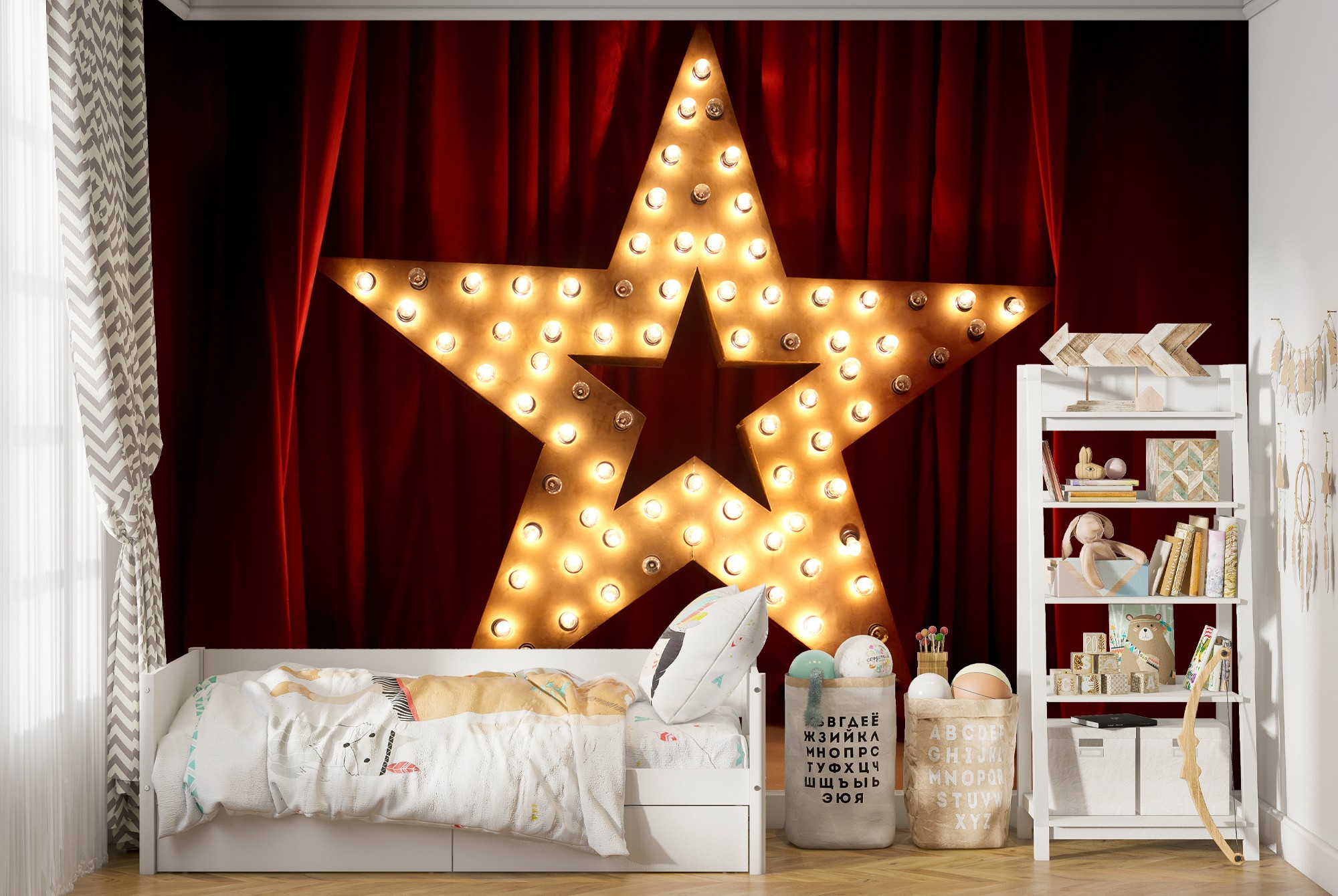 Star Light and Curtain Wallpaper Wall Mural