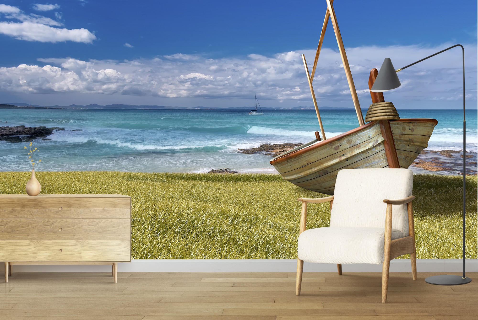 Ibzia Boat Wallpaper Wall Mural