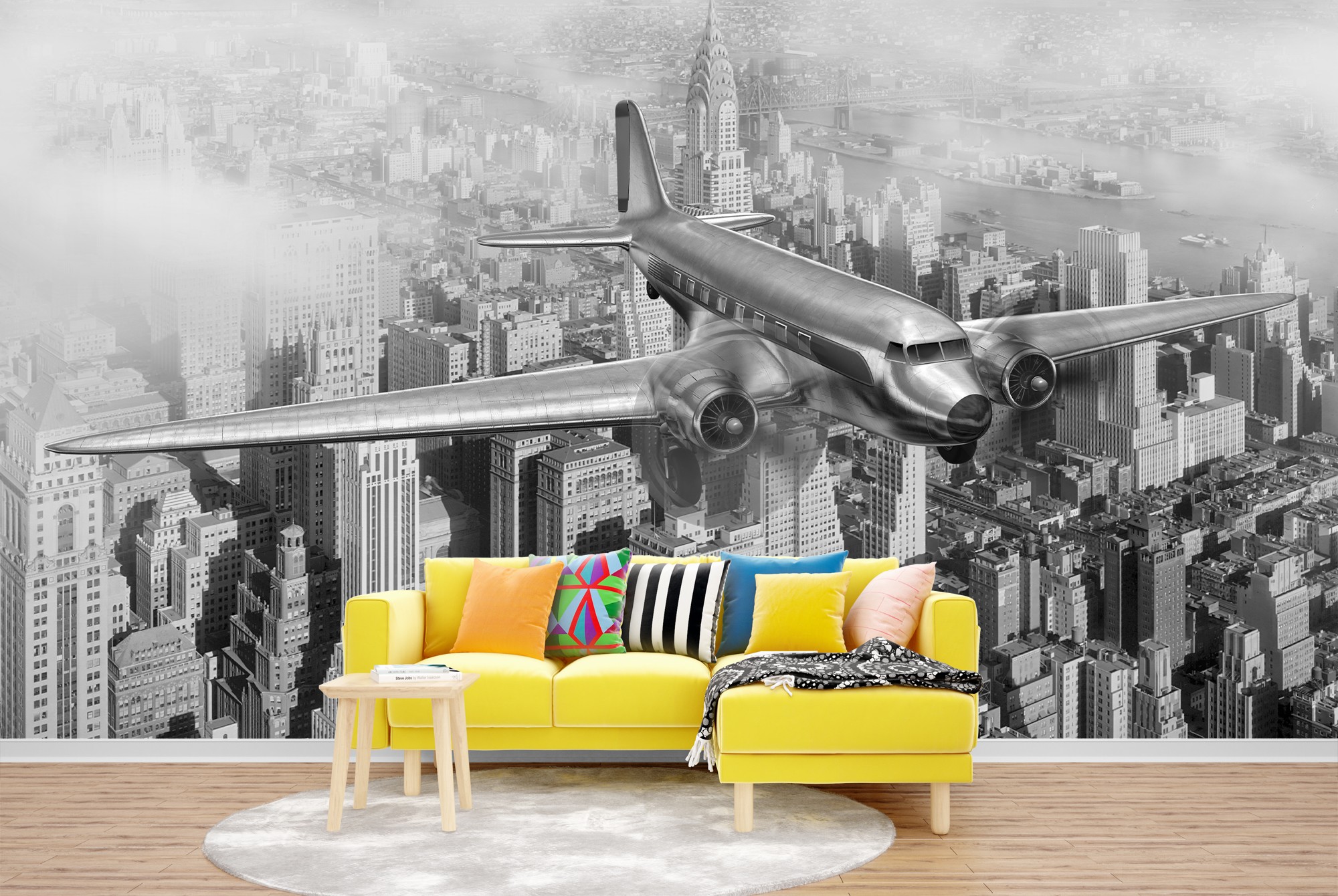 DC-3 Airplane Over New York Wallpaper Wall Mural