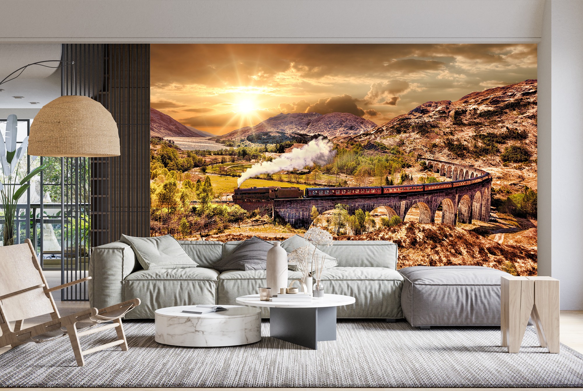 Railway Sunset Steam Train Wallpaper Wall Mural