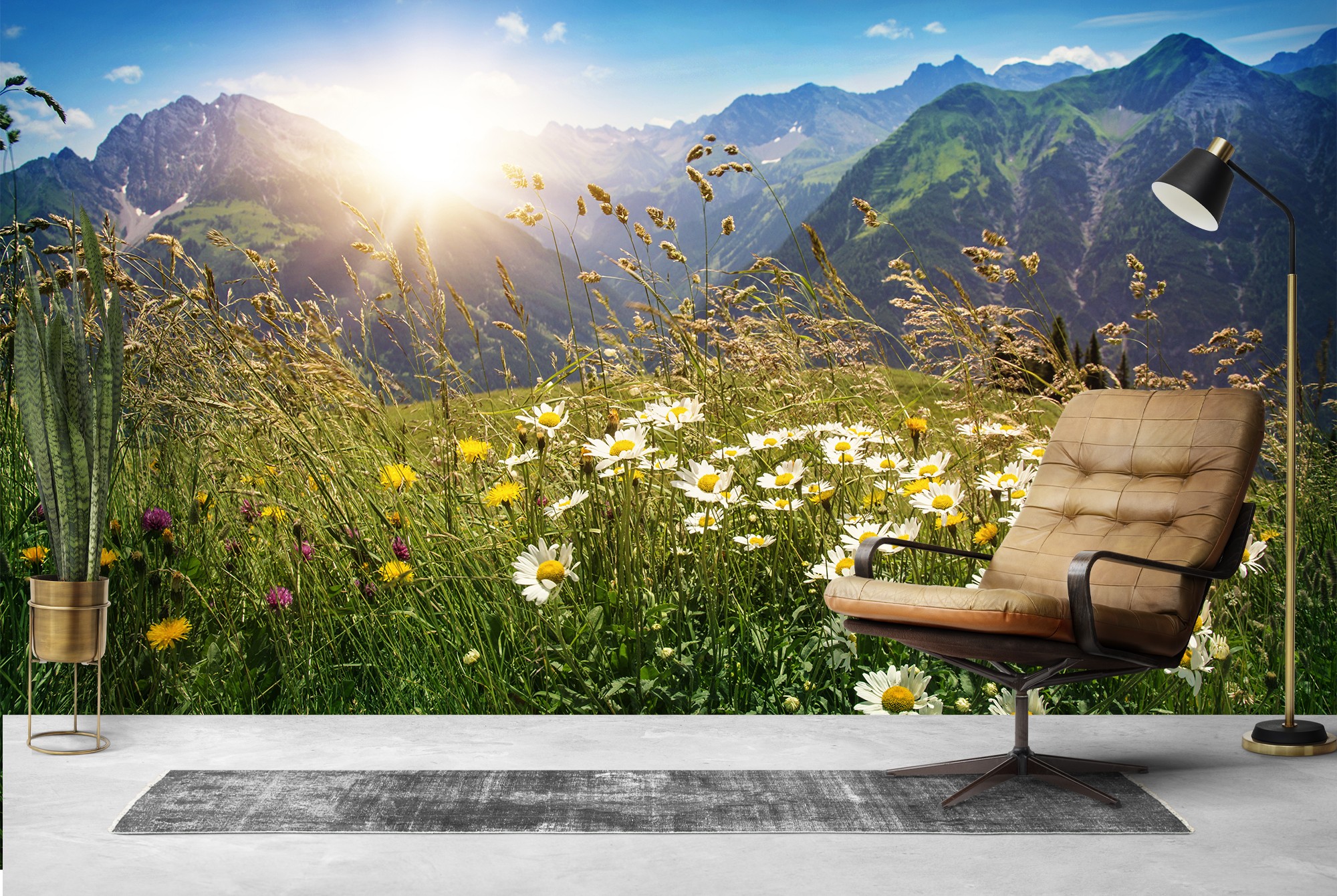 Mountain Landscape Spring Flowers Wallpaper Wall Mural