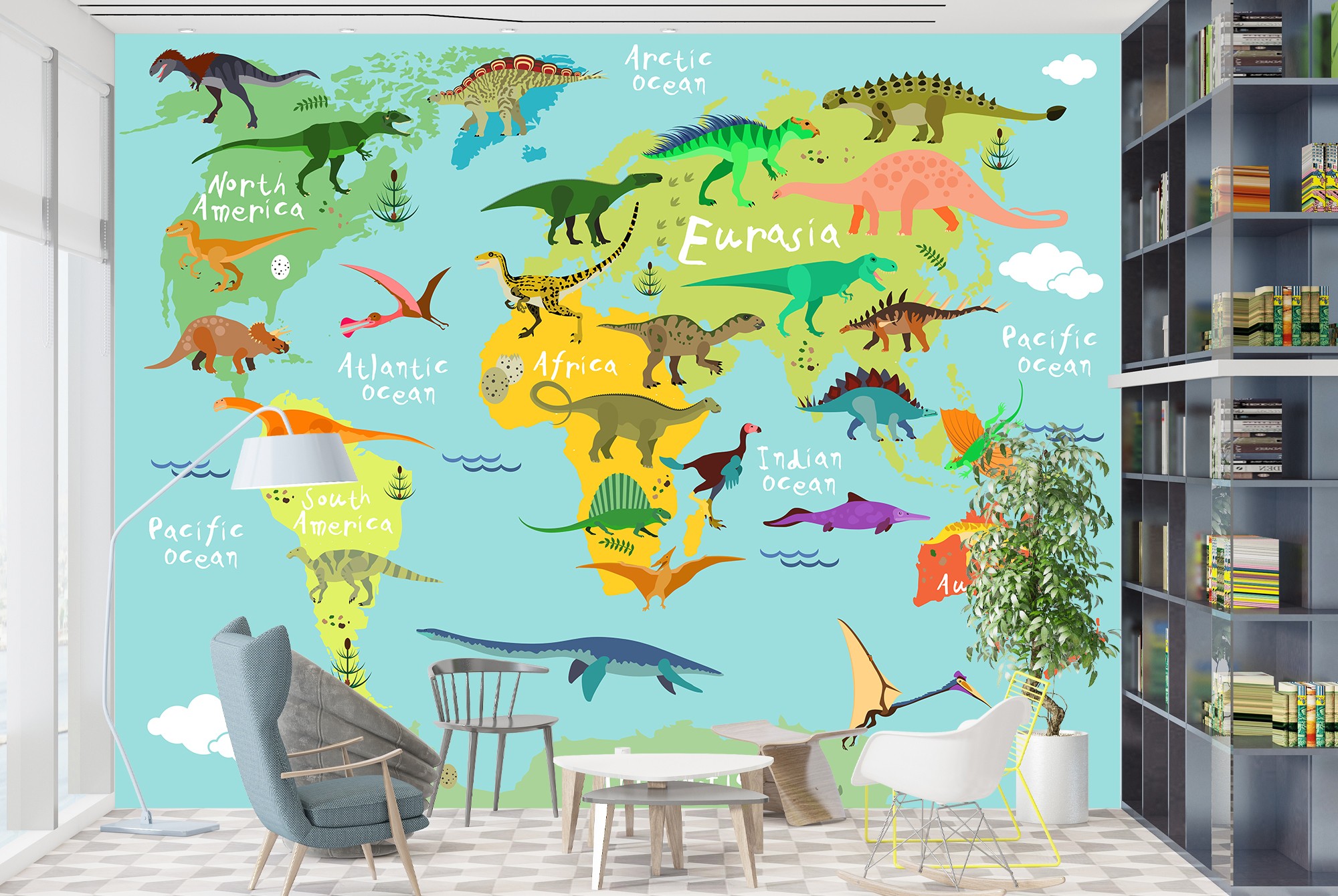 Dinosaur World Map Wallpaper Wall Mural