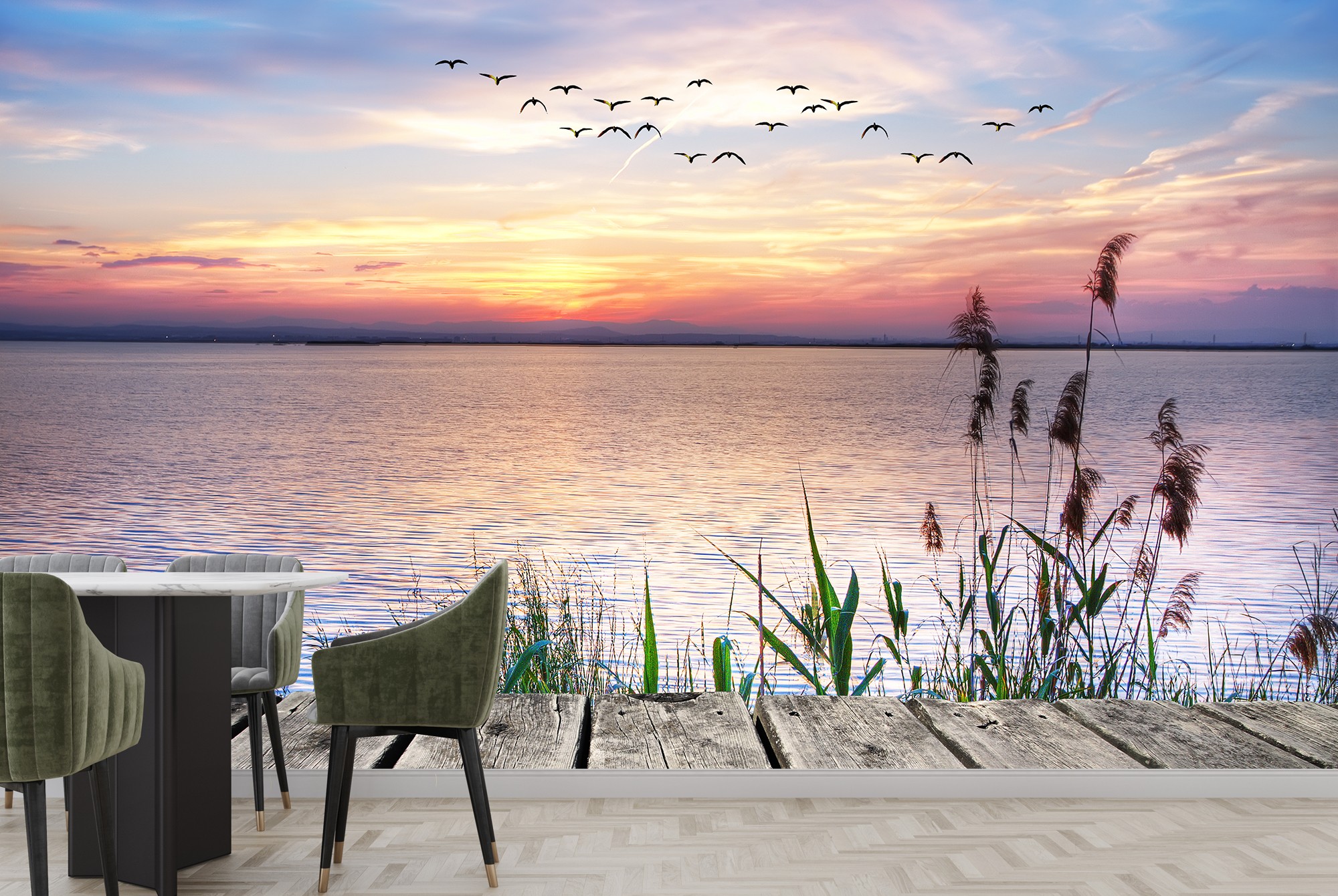 Natures Sunrise Tranquil Lake Wallpaper Wall Mural