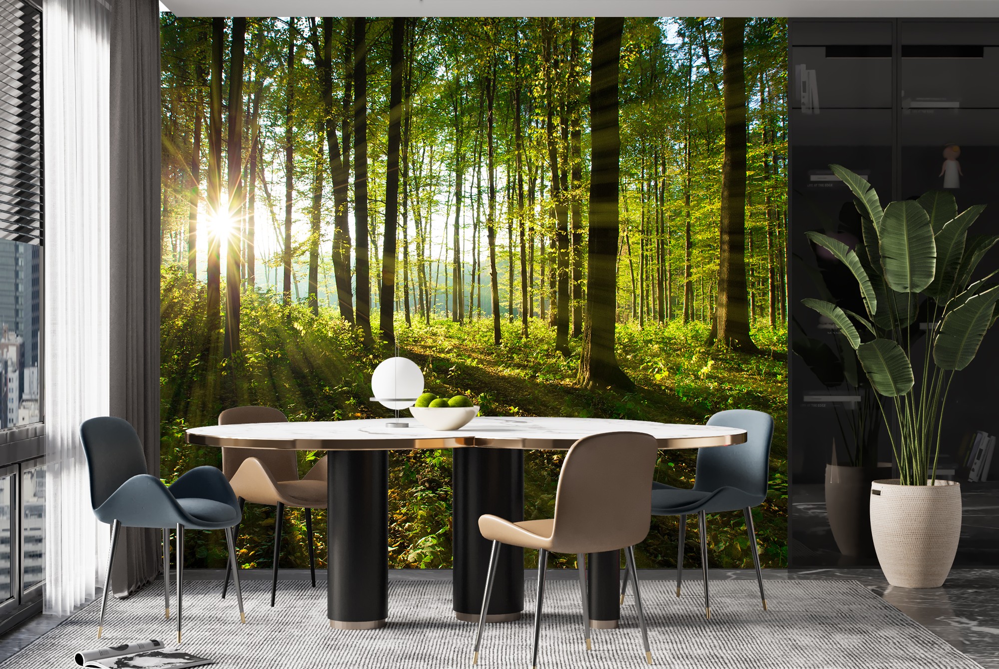Green Trees Sunlit Forest Wallpaper Wall Mural