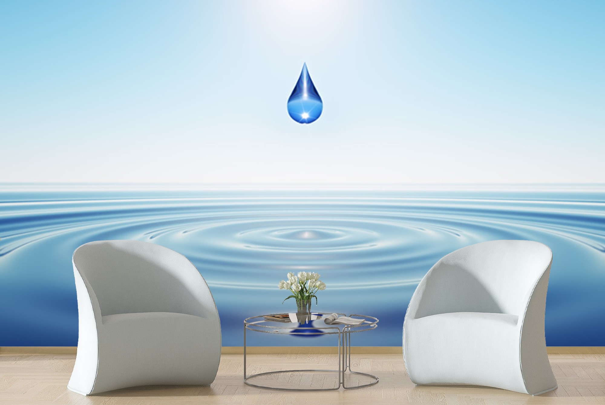 Blue Water Calm Spa Wallpaper Wall Mural