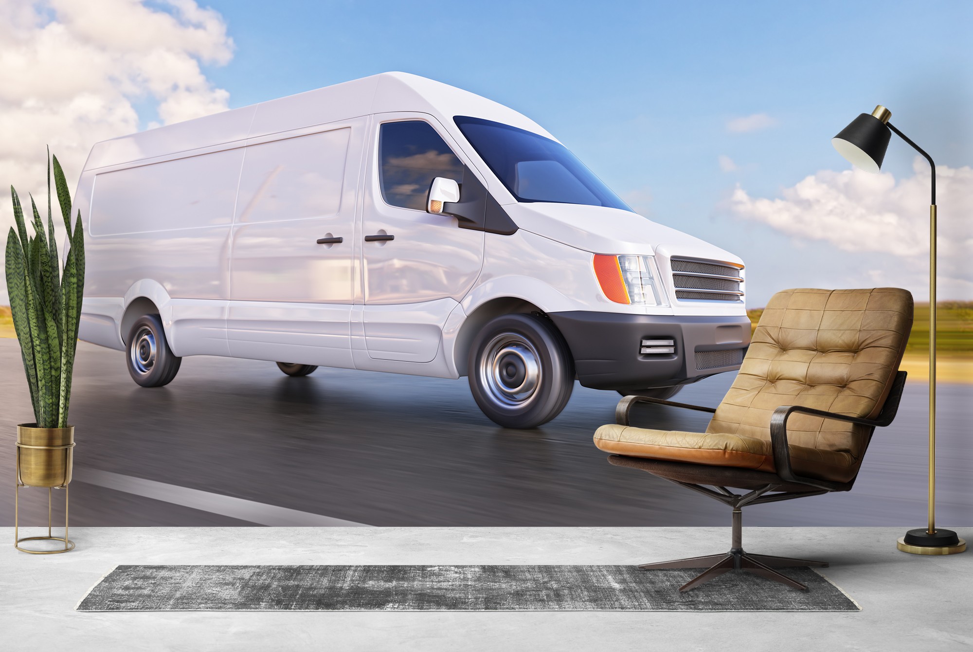 White Van Transport Logistics Wallpaper Wall Mural