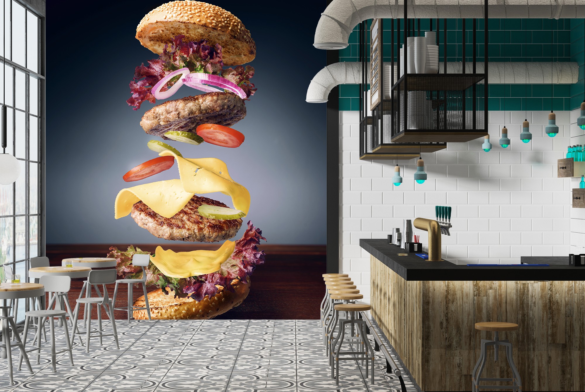 Fast Food Burger Wallpaper Wall Mural