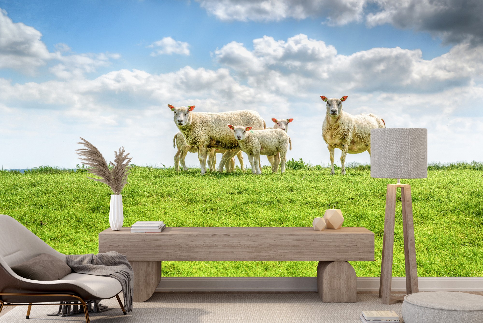 Sheep & Lambs Farmyard Wallpaper Wall Mural