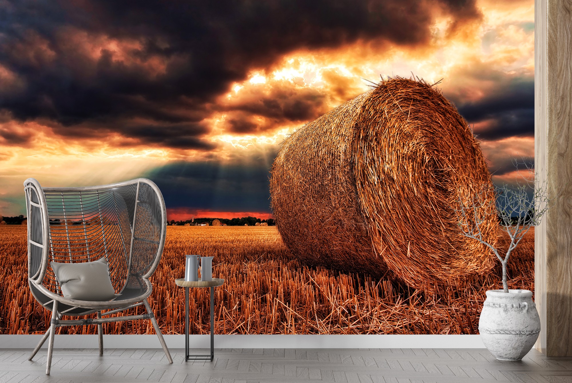 Hay Bale Farmers Field Wallpaper Wall Mural