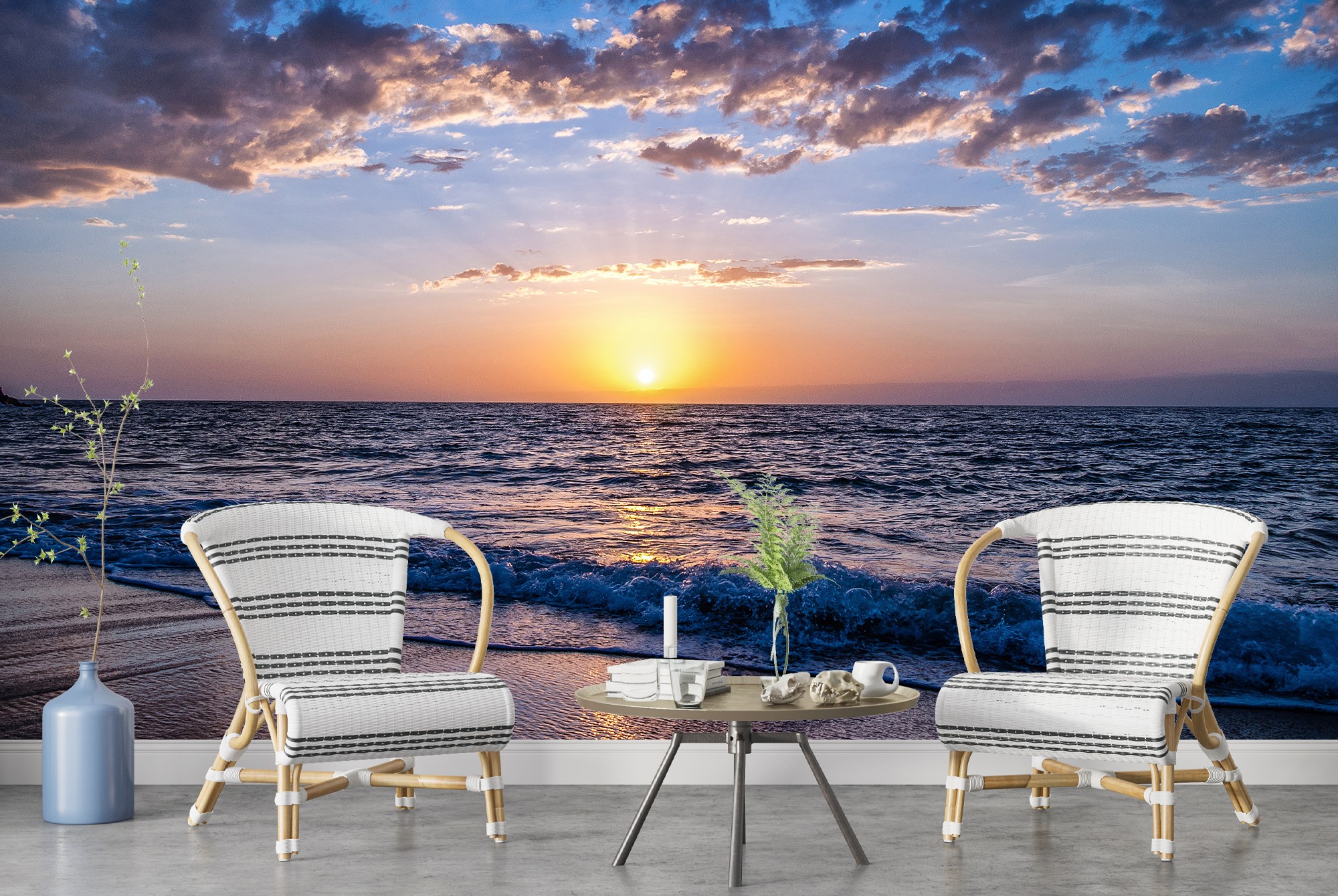 Sunset Beach Ocean Shore Wallpaper Wall Mural