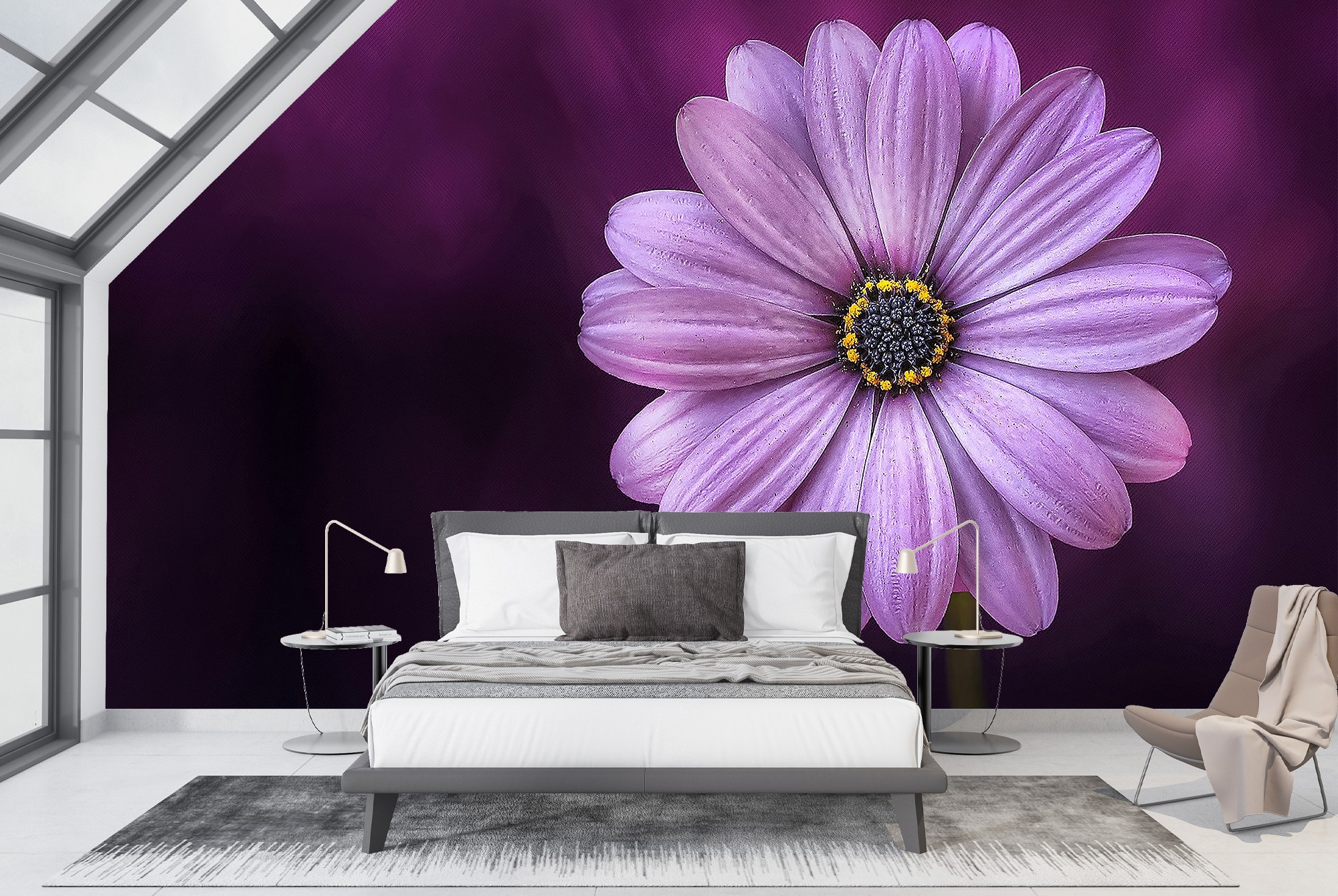 Purple Daisy Flower Wallpaper Wall Mural