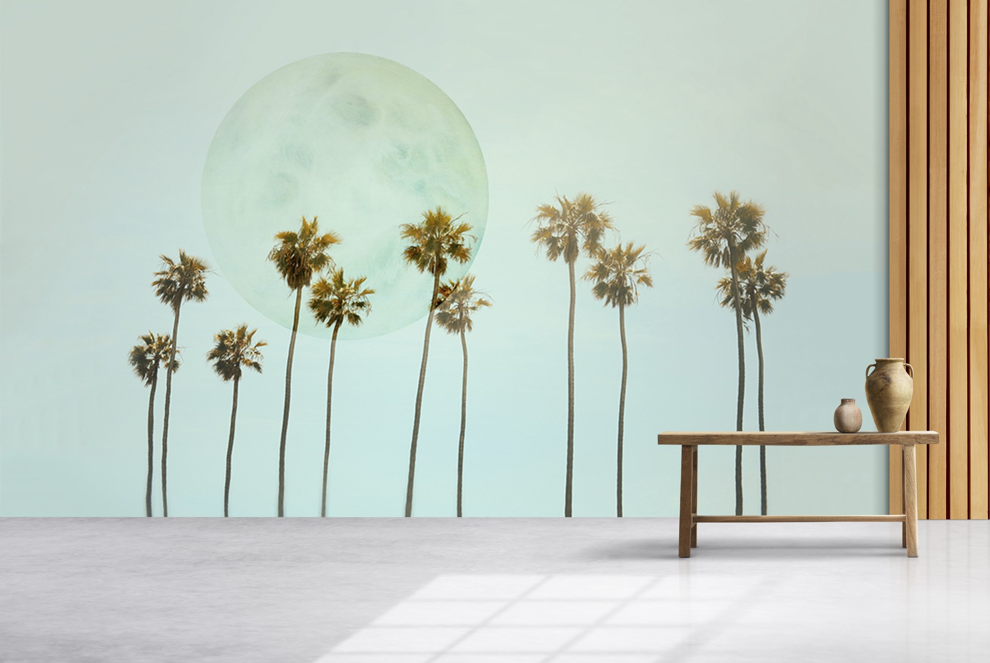 Palm Trees Moon Rug Wall Mural by Andrea Haase