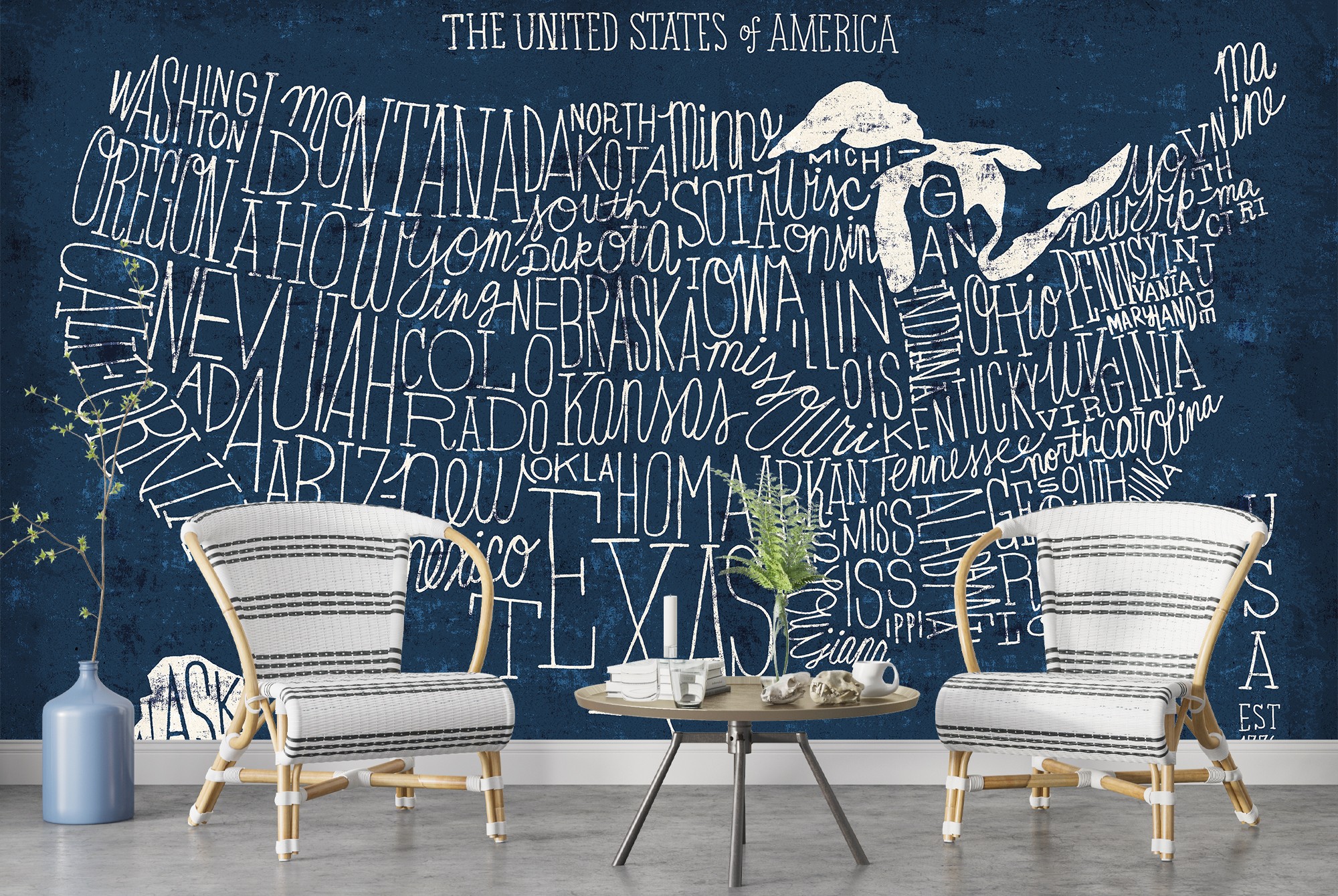 Hand Lettered US Map Wall Mural by Michael Mullan