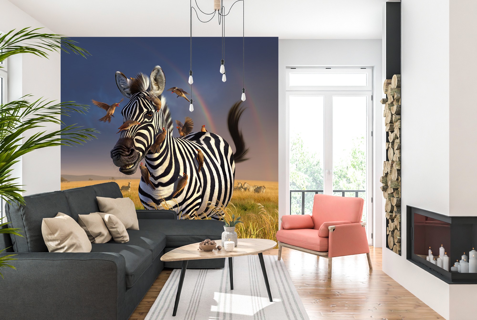 Birds & Zebra Wall Mural by Jerry Lofaro