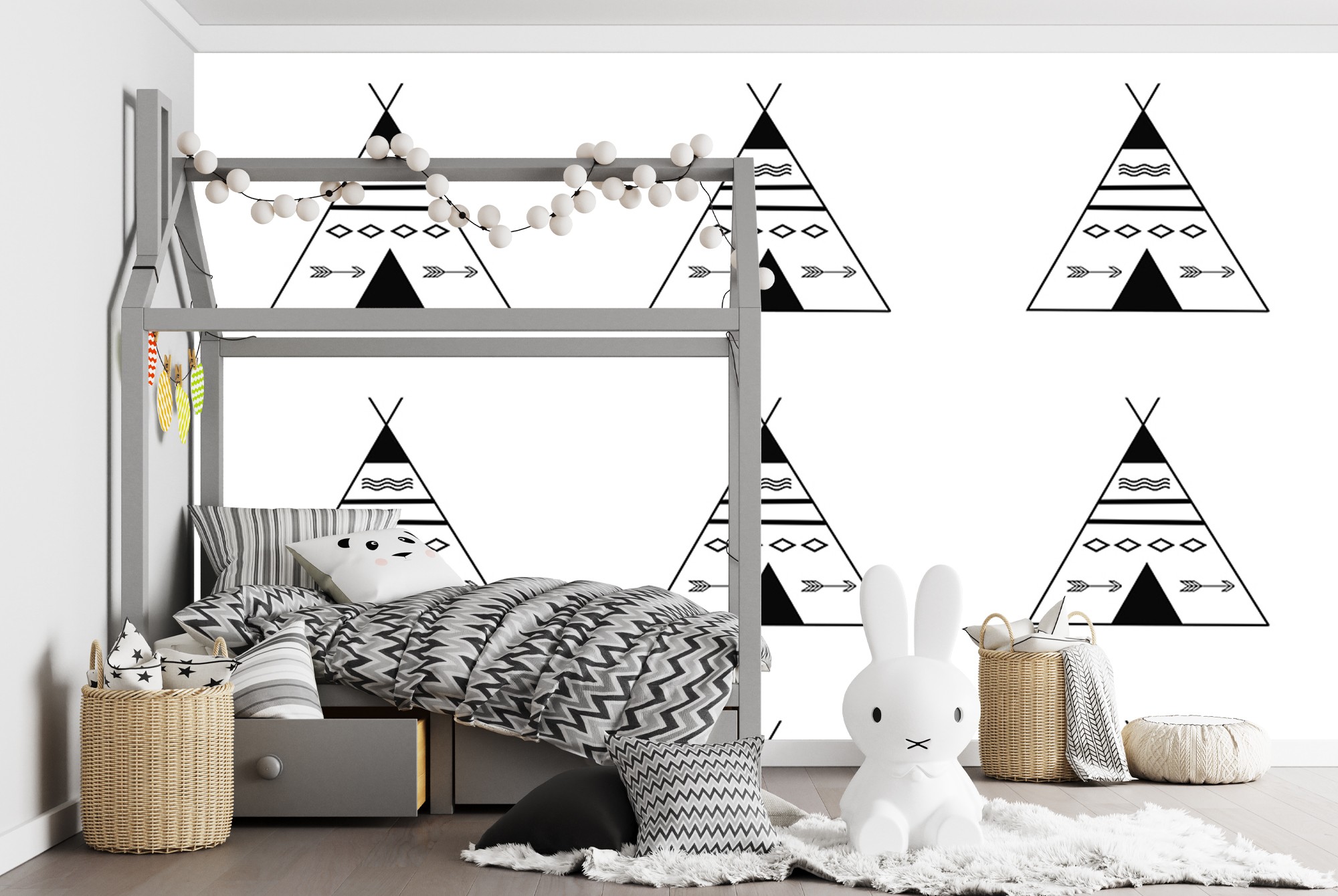 Black Teepees Pattern Wall Mural by Jan Weiss