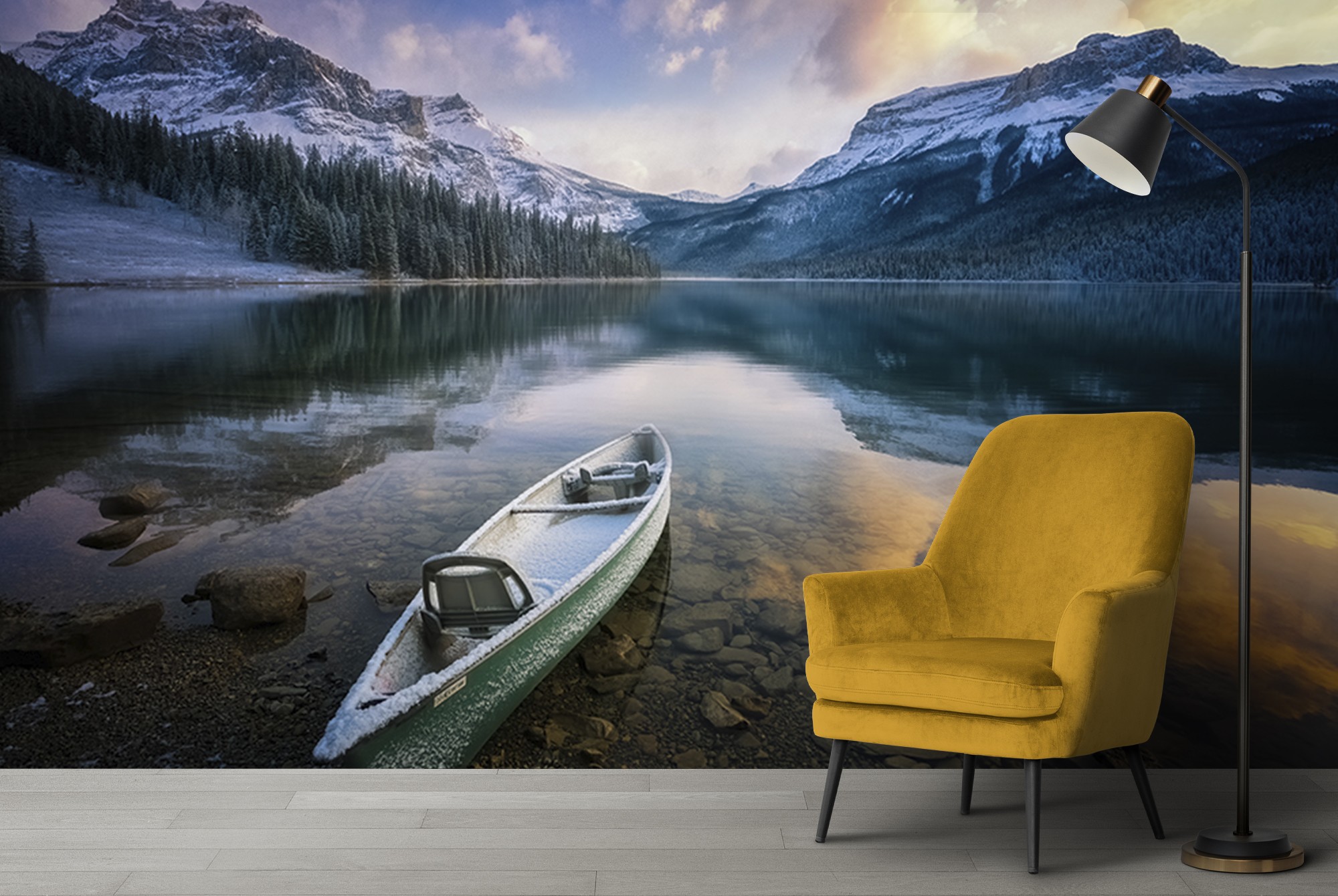 First Snow Emerald Lake Wall Mural by Yongnan Li