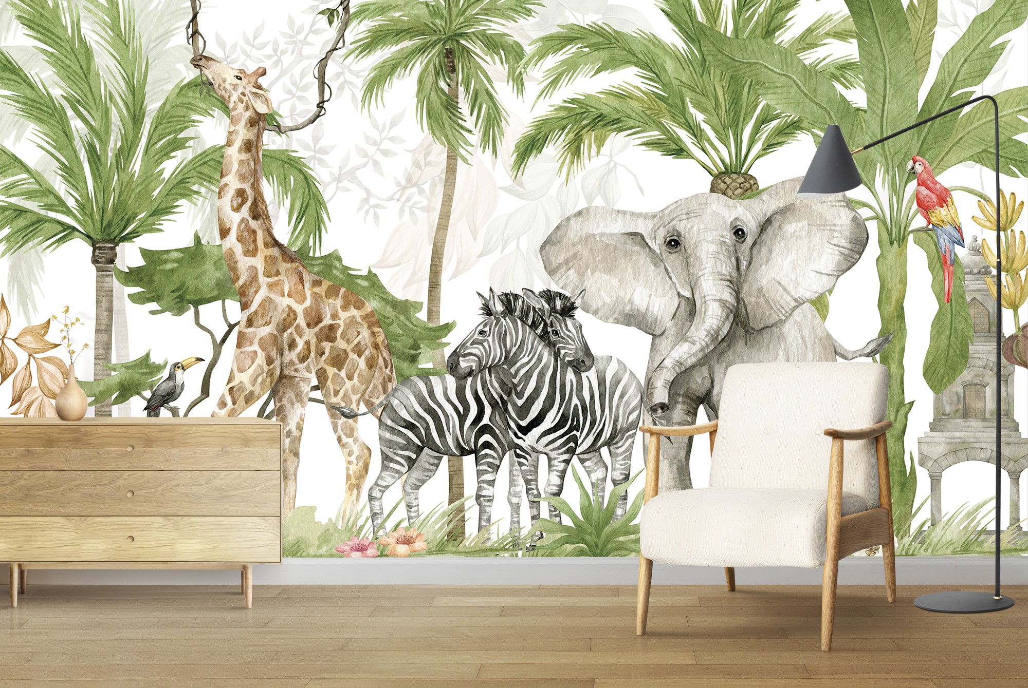 Jungle Friends Tropical Safari Wall Mural