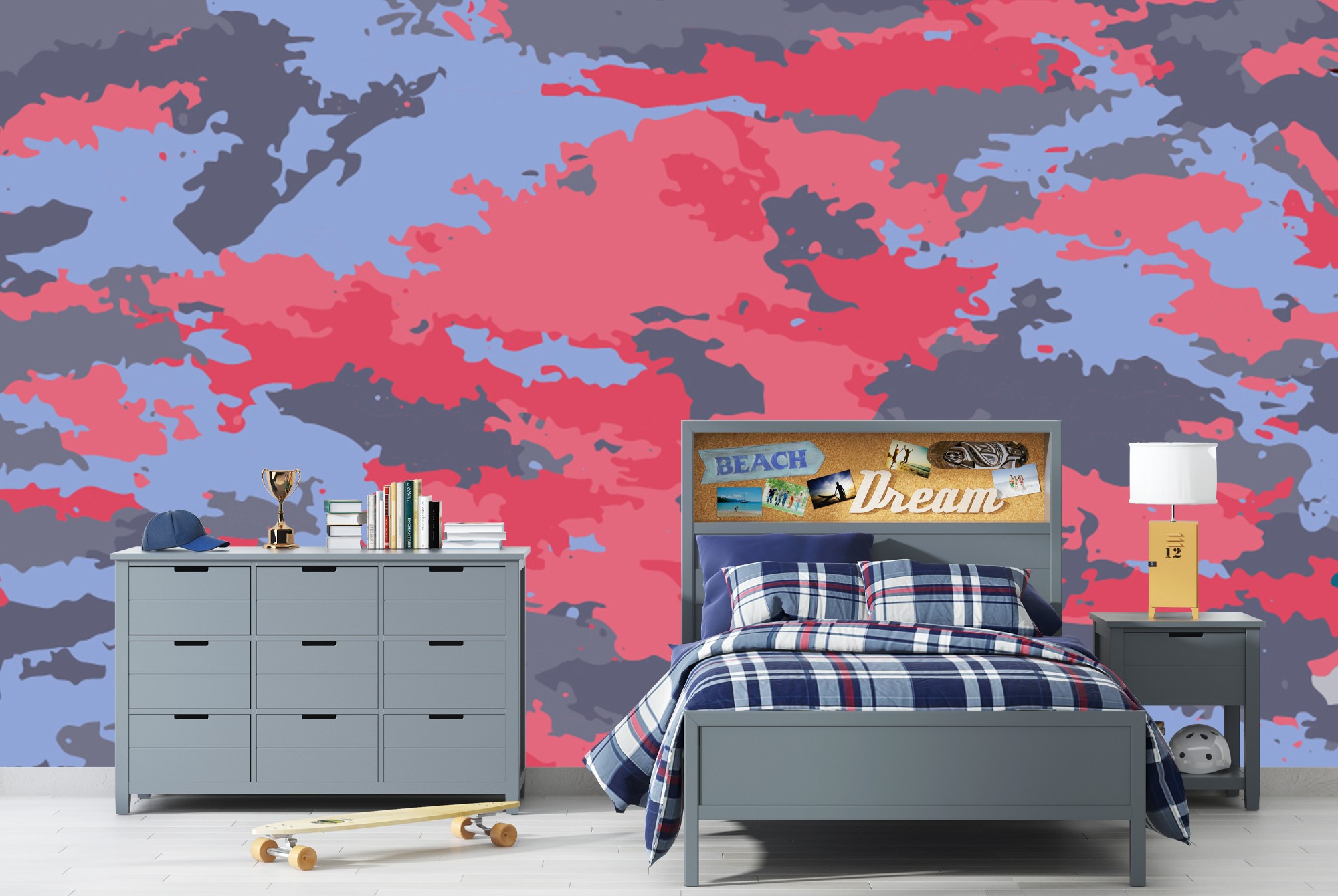 Grey Red Camouflage Army Wallpaper Wall Mural