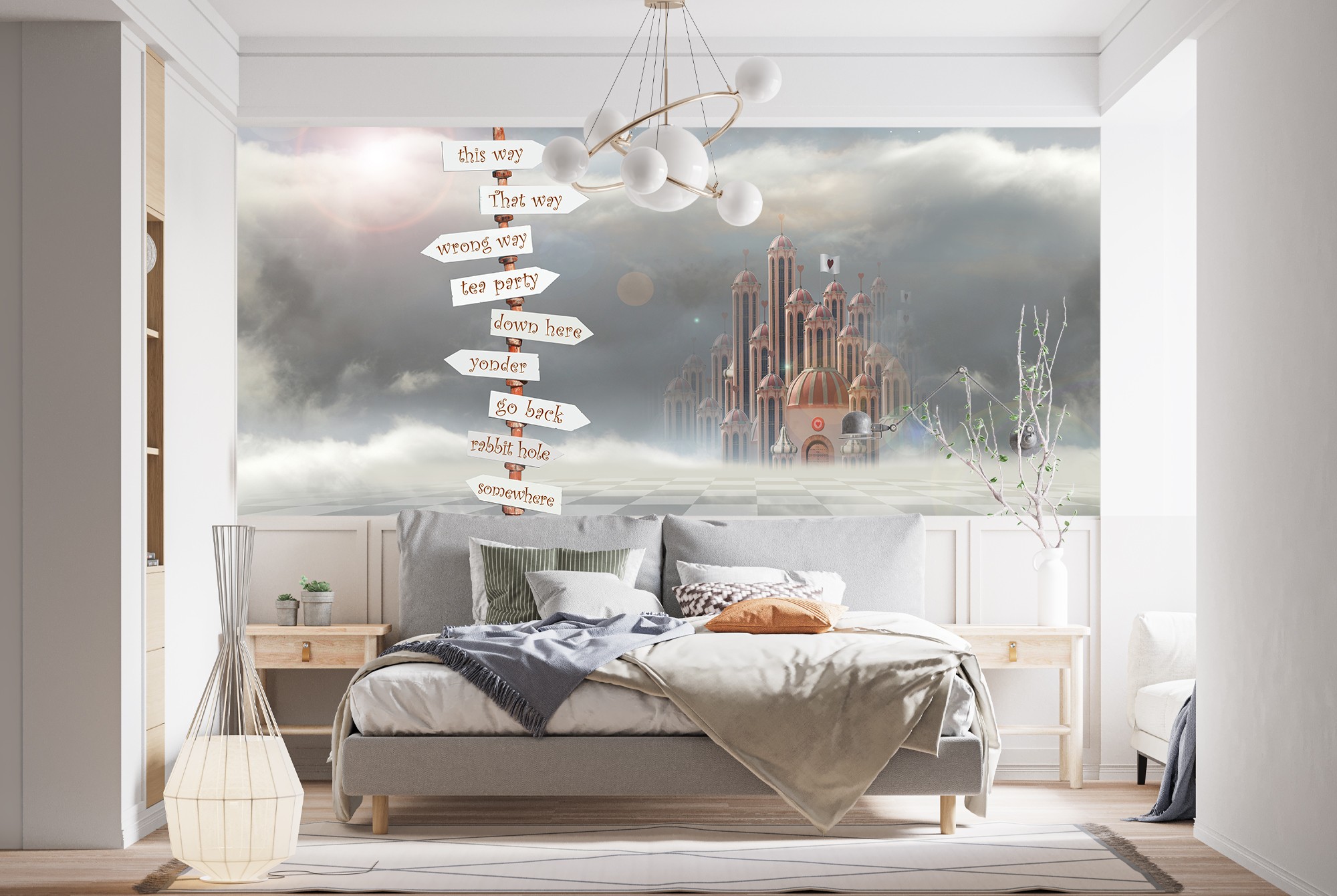 Alice In Wonderland Signpost Palace Wallpaper Wall Mural