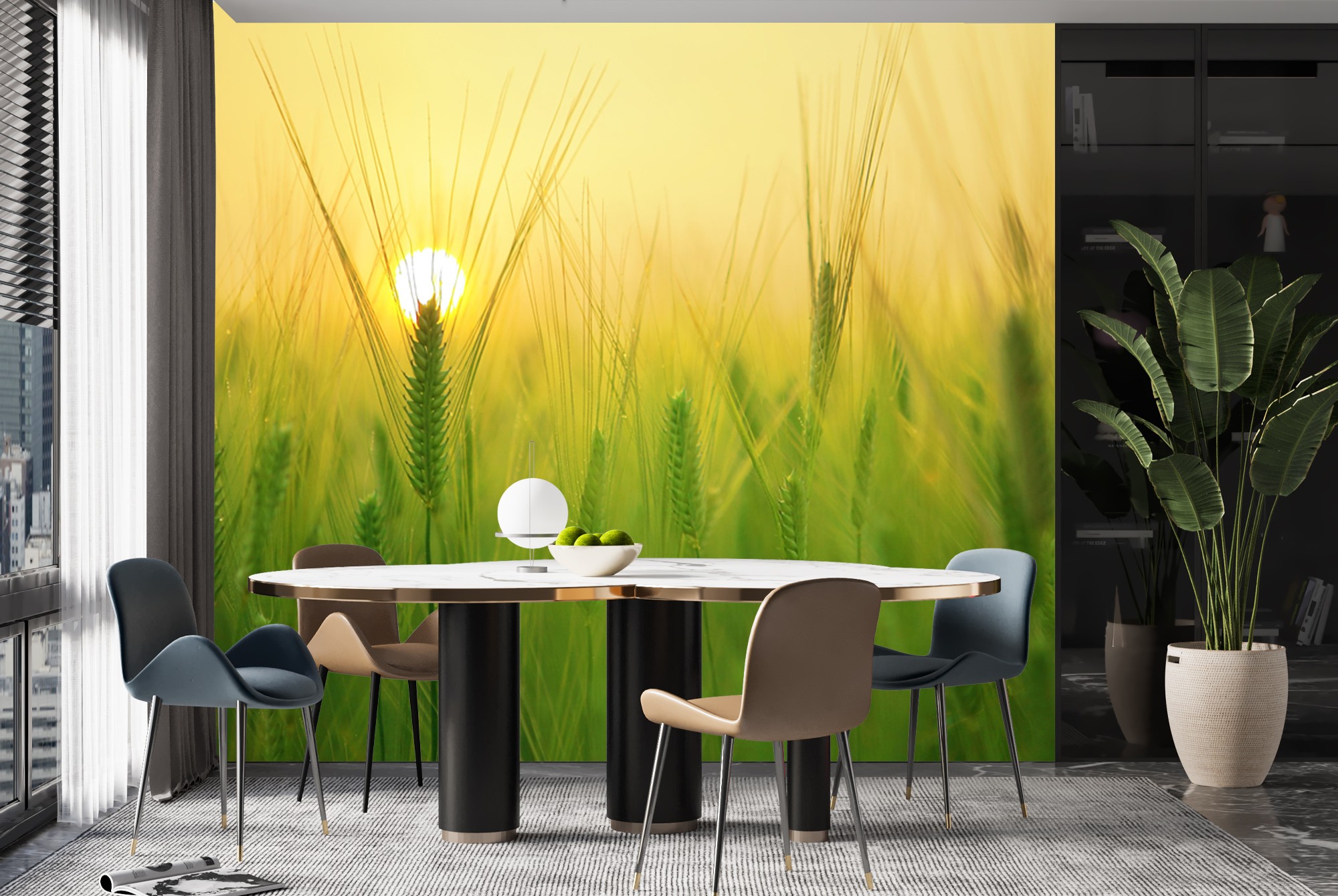 Rice Field Sunset Food Kitchen Wallpaper Wall Mural