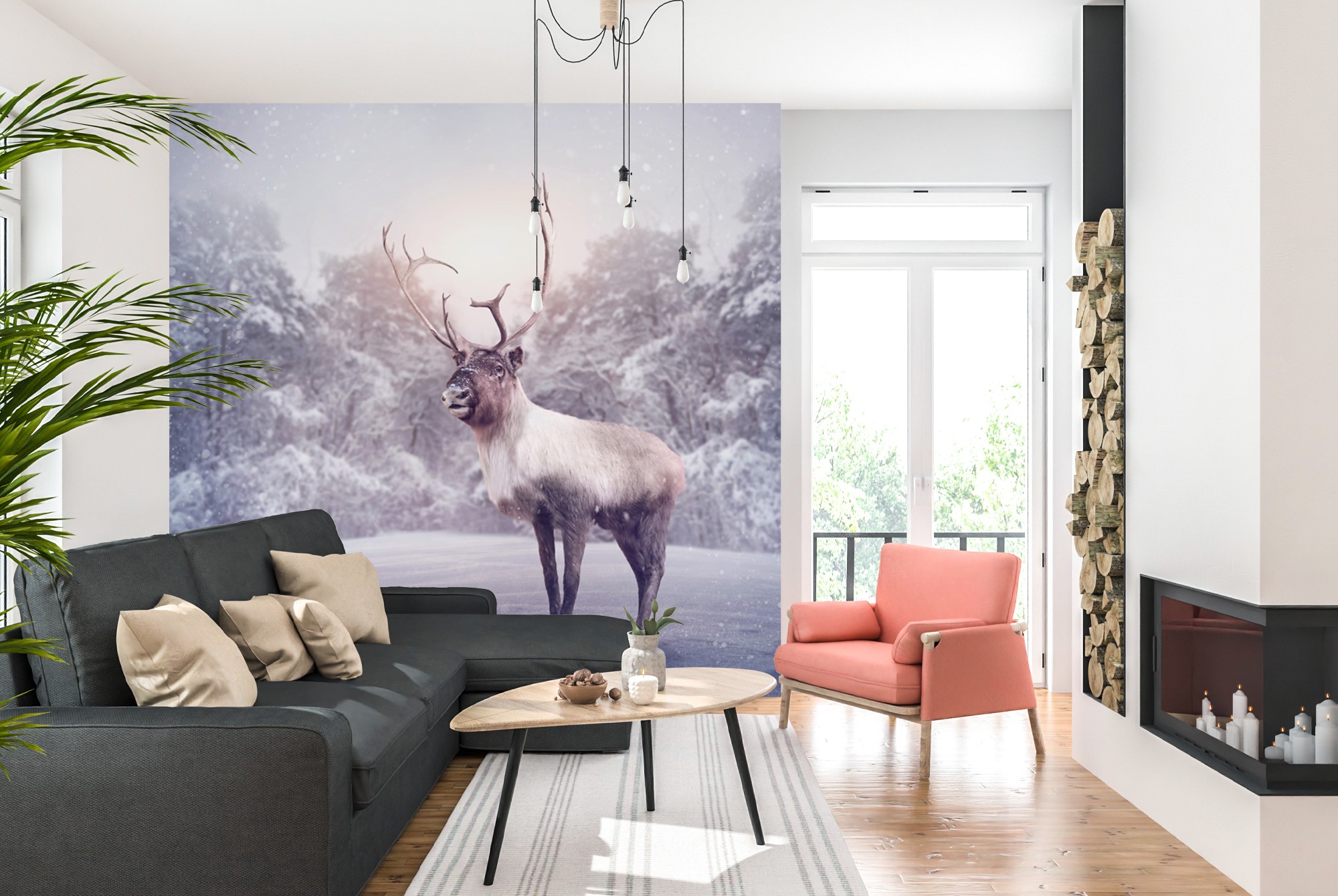 Reindeer Forest Christmas Wallpaper Wall Mural