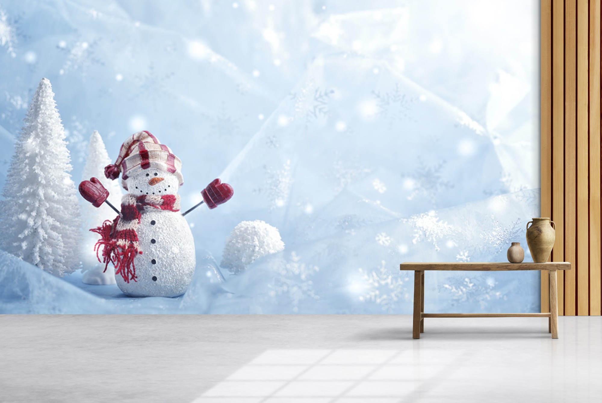 Happy Snowman Festive Christmas Wallpaper Wall Mural