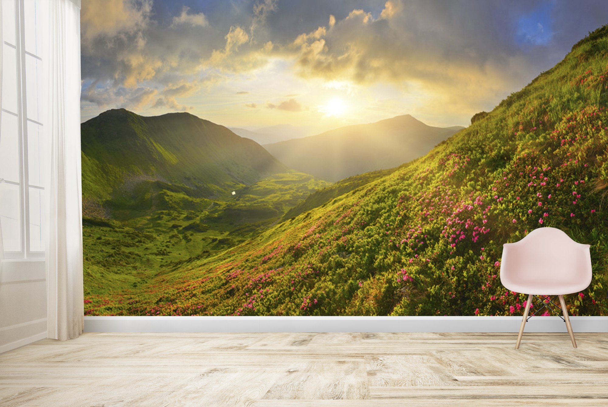 Spring Meadow Mountain Landscape Wallpaper Wall Mural