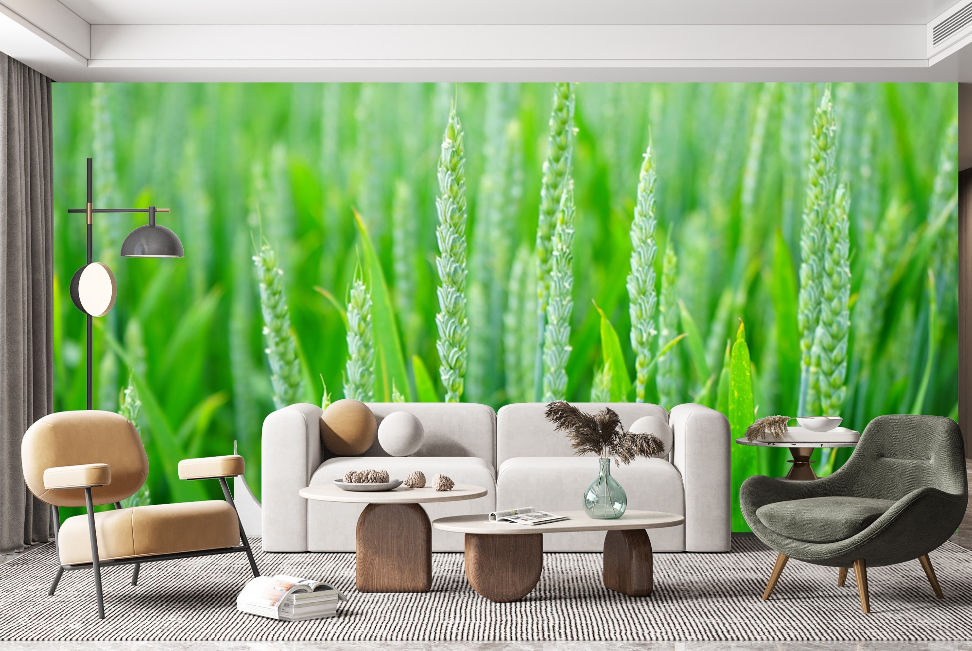 Green Wheat Field Food Kitchen Wallpaper Wall Mural