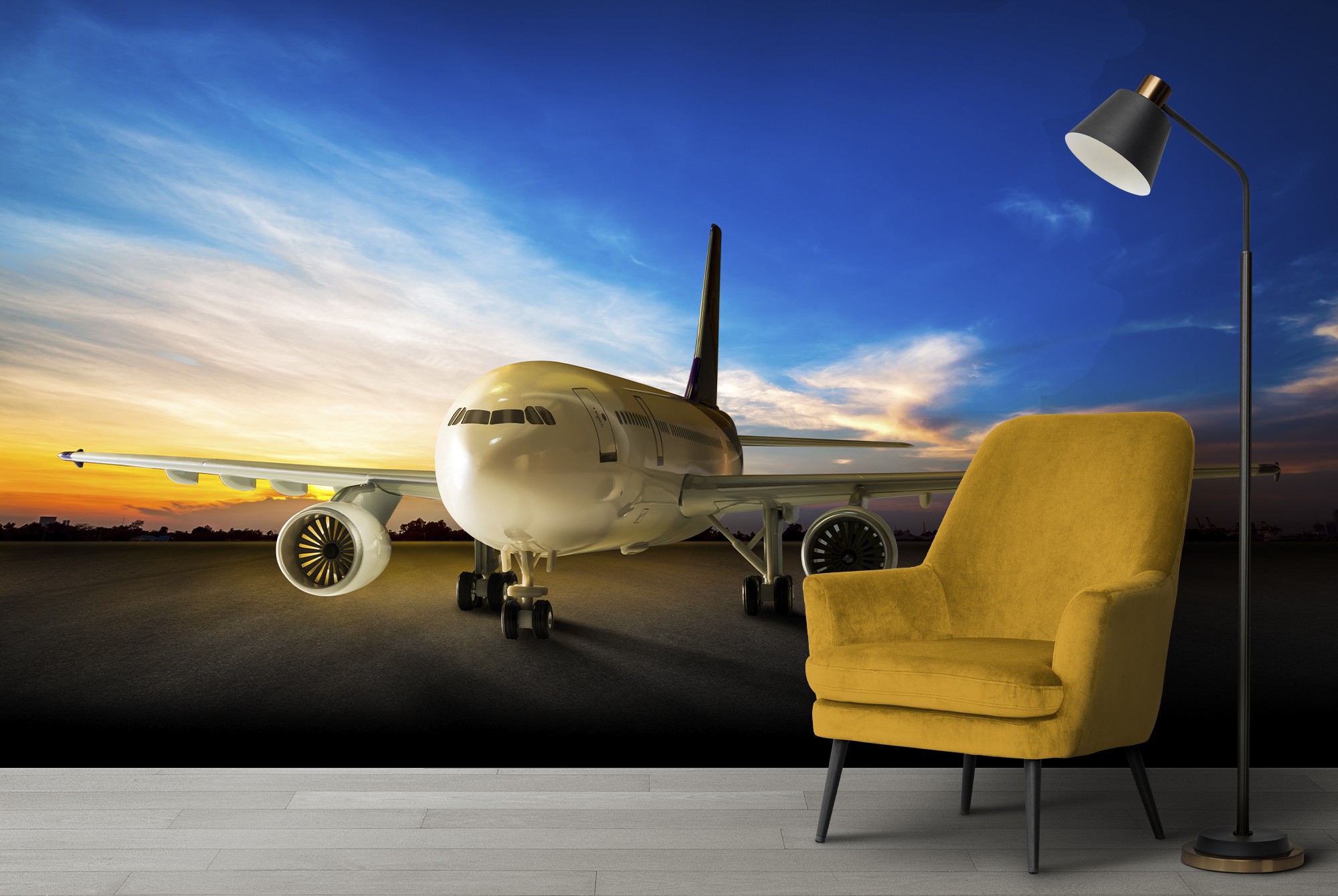 Airplane Sunset Aeroplane Blue Sky Wallpaper Wall Mural