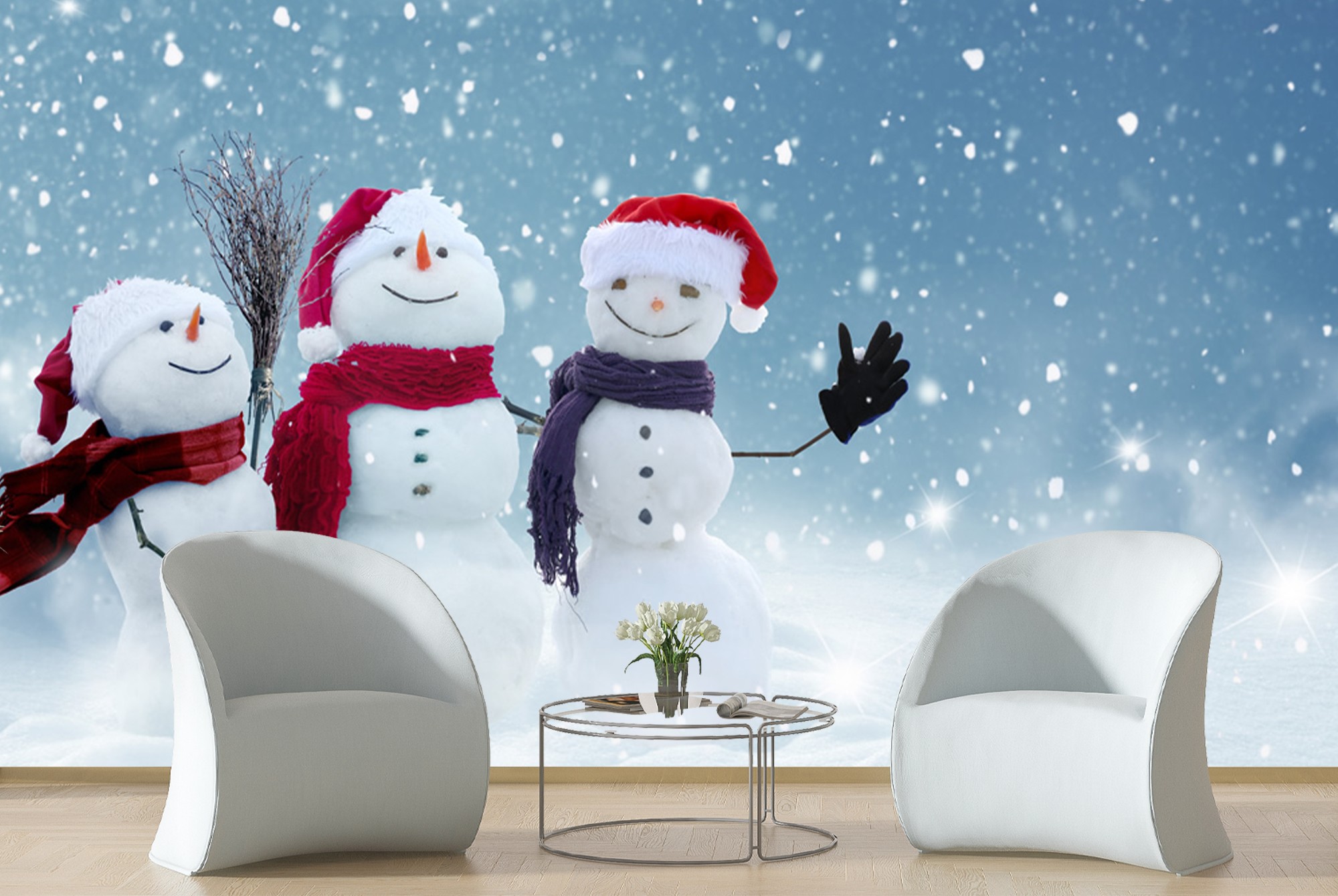 Snowman Friends Christmas Wallpaper Wall Mural