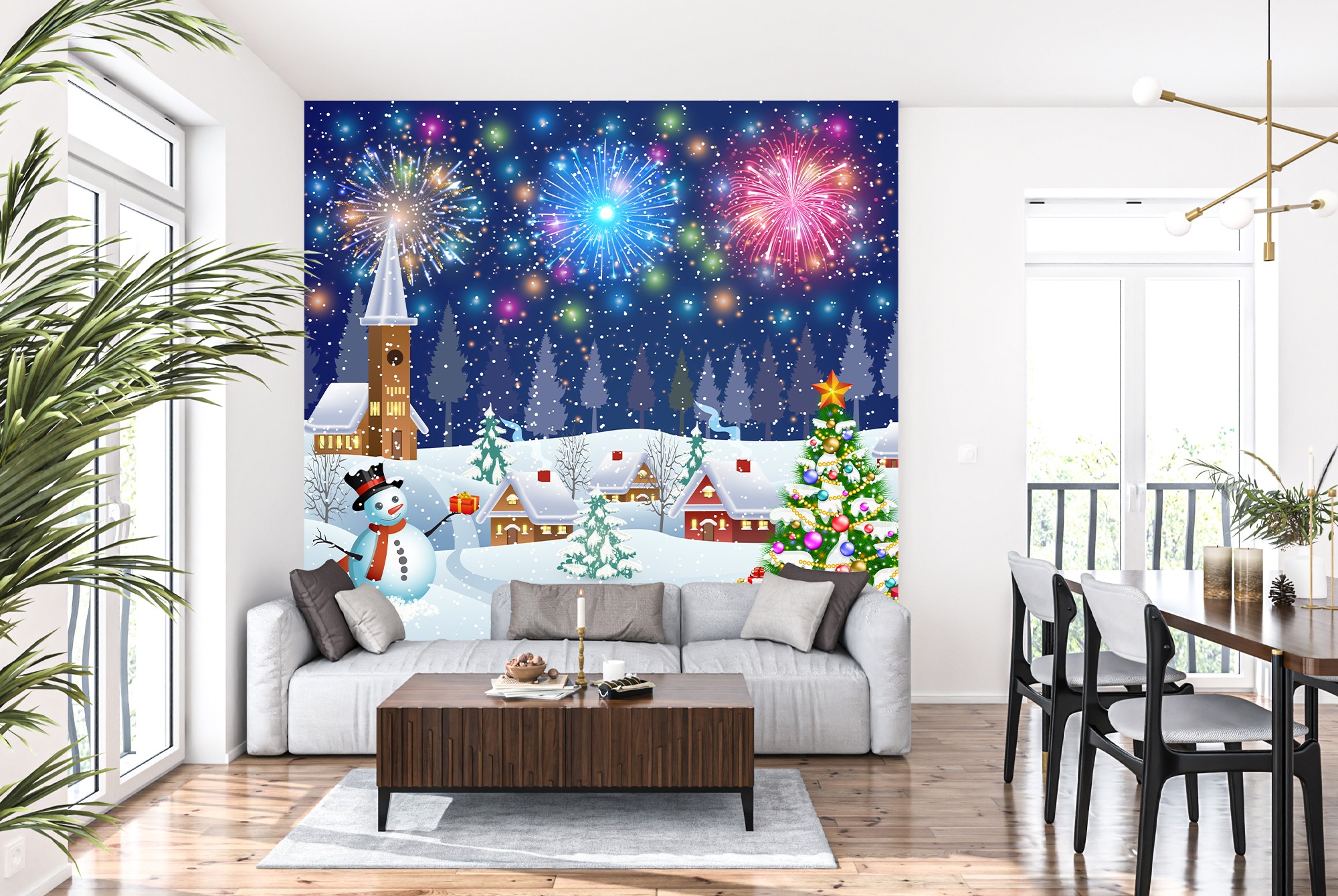 Christmas Fireworks Wallpaper Wall Mural