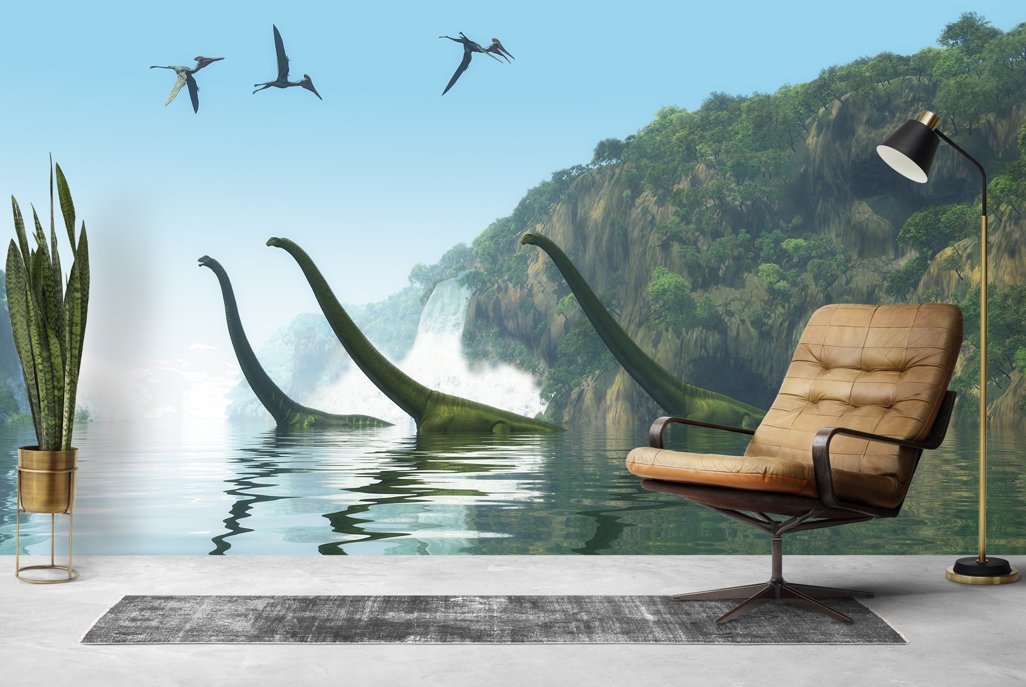 Brontosaurus Dinosaur Lake Wallpaper Wall Mural