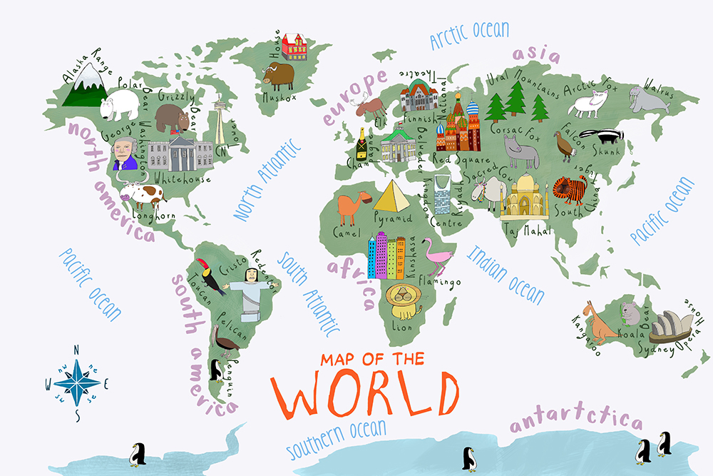 Pale World Map Wall Mural by Carla Daley