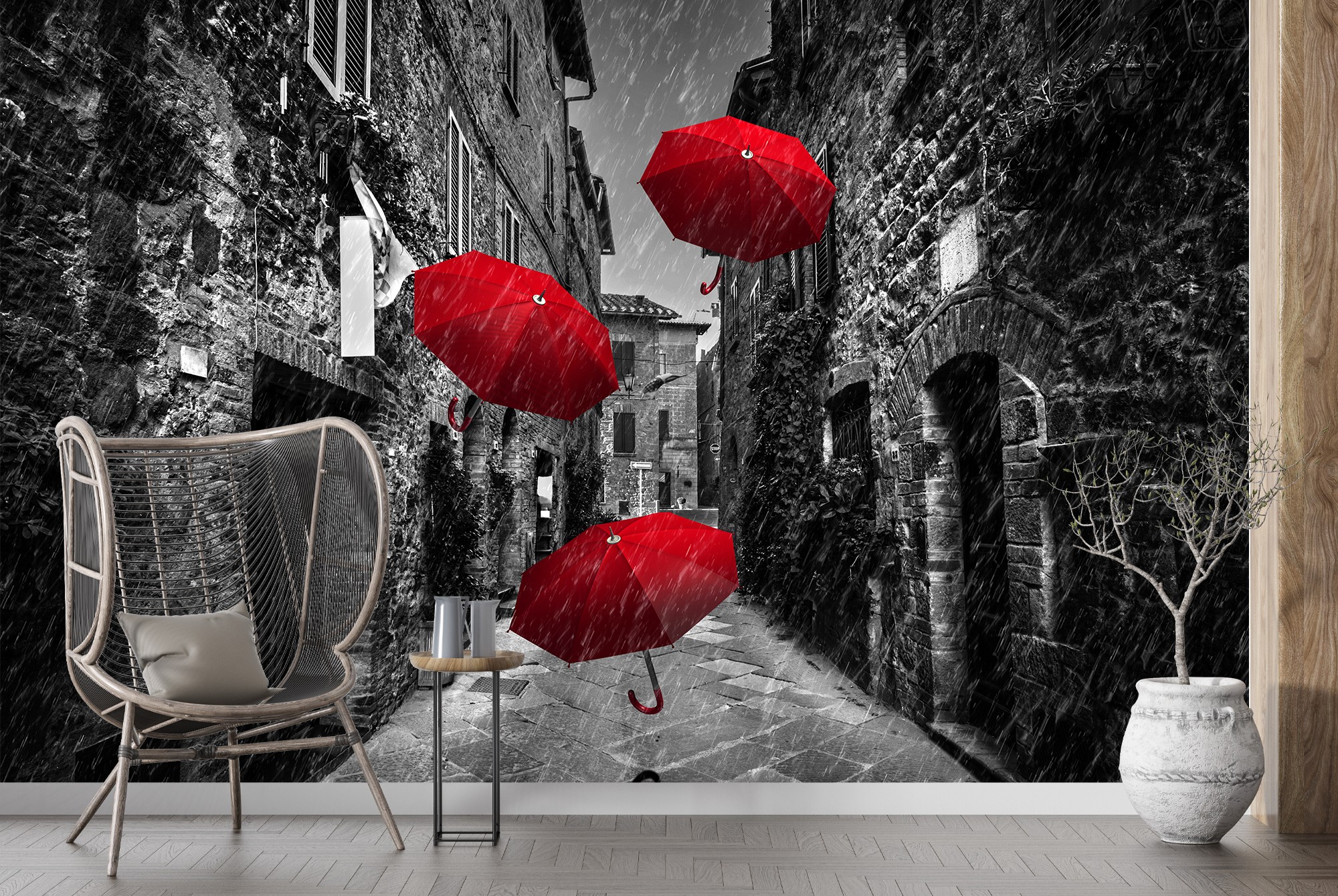 Red Umbrella Wallpaper Wall Mural