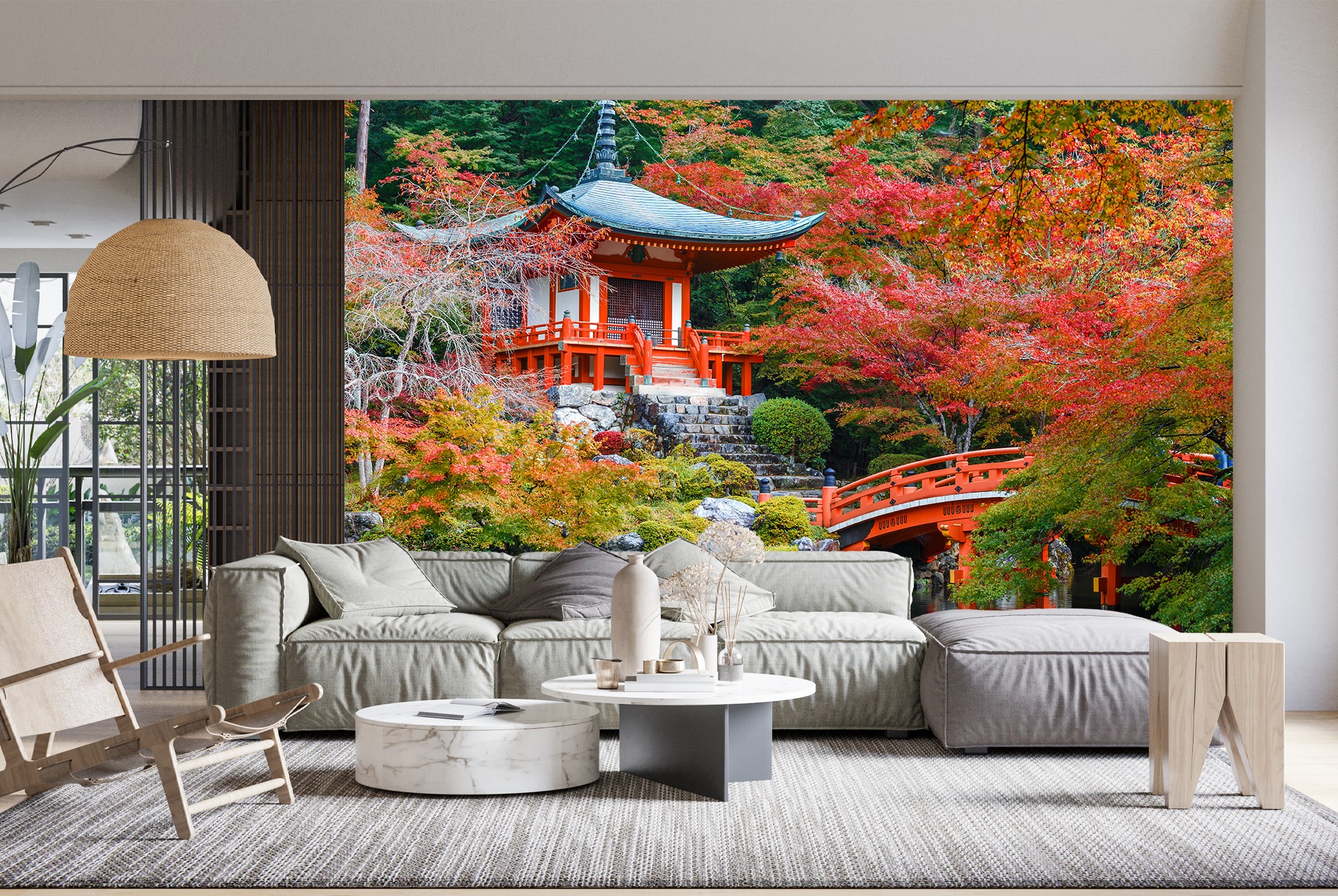 Ancient Japanese Temple Wall Mural Red Trees Wallpaper Religion Photo ...