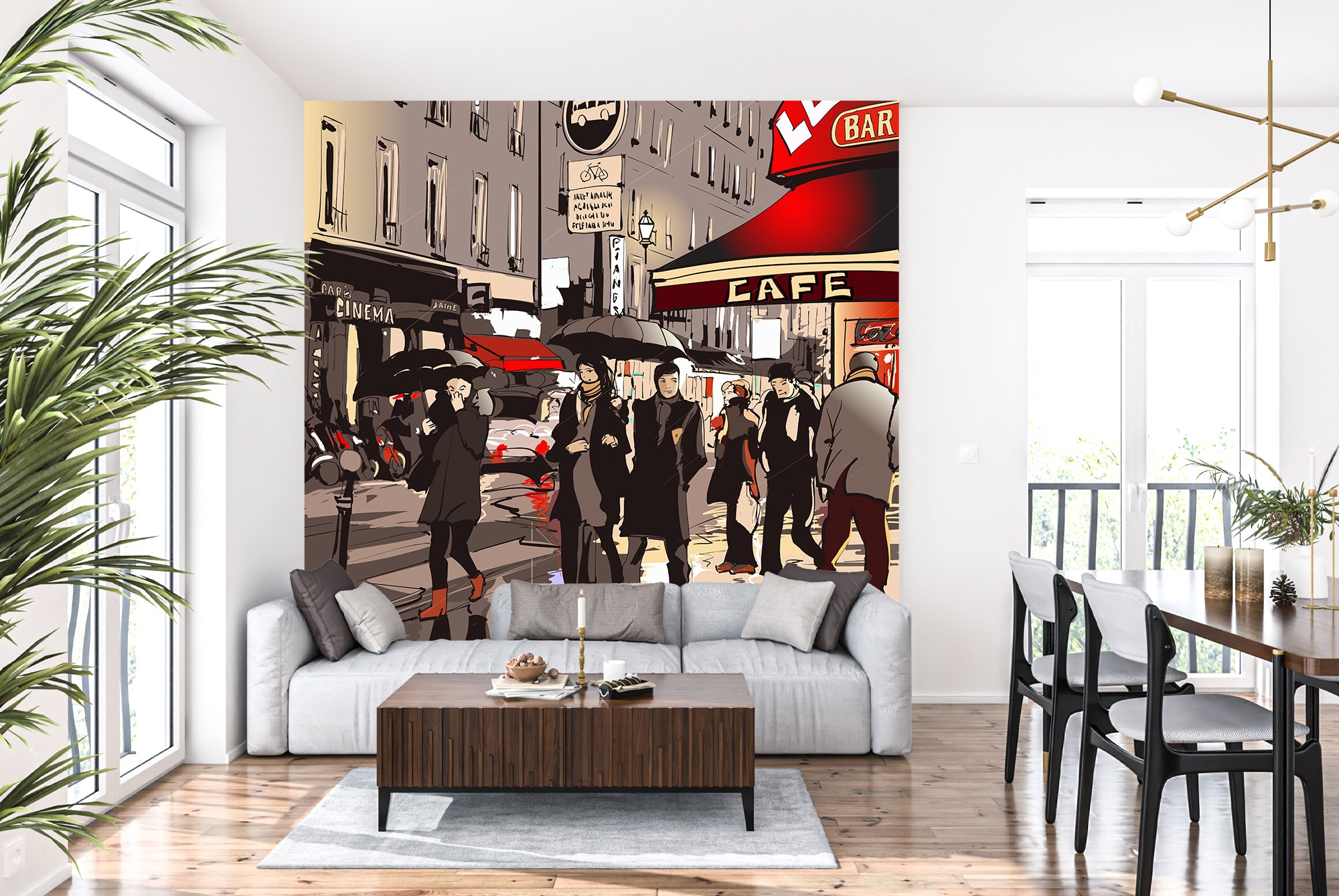 Paris Cafe Illustration Wallpaper Wall Mural