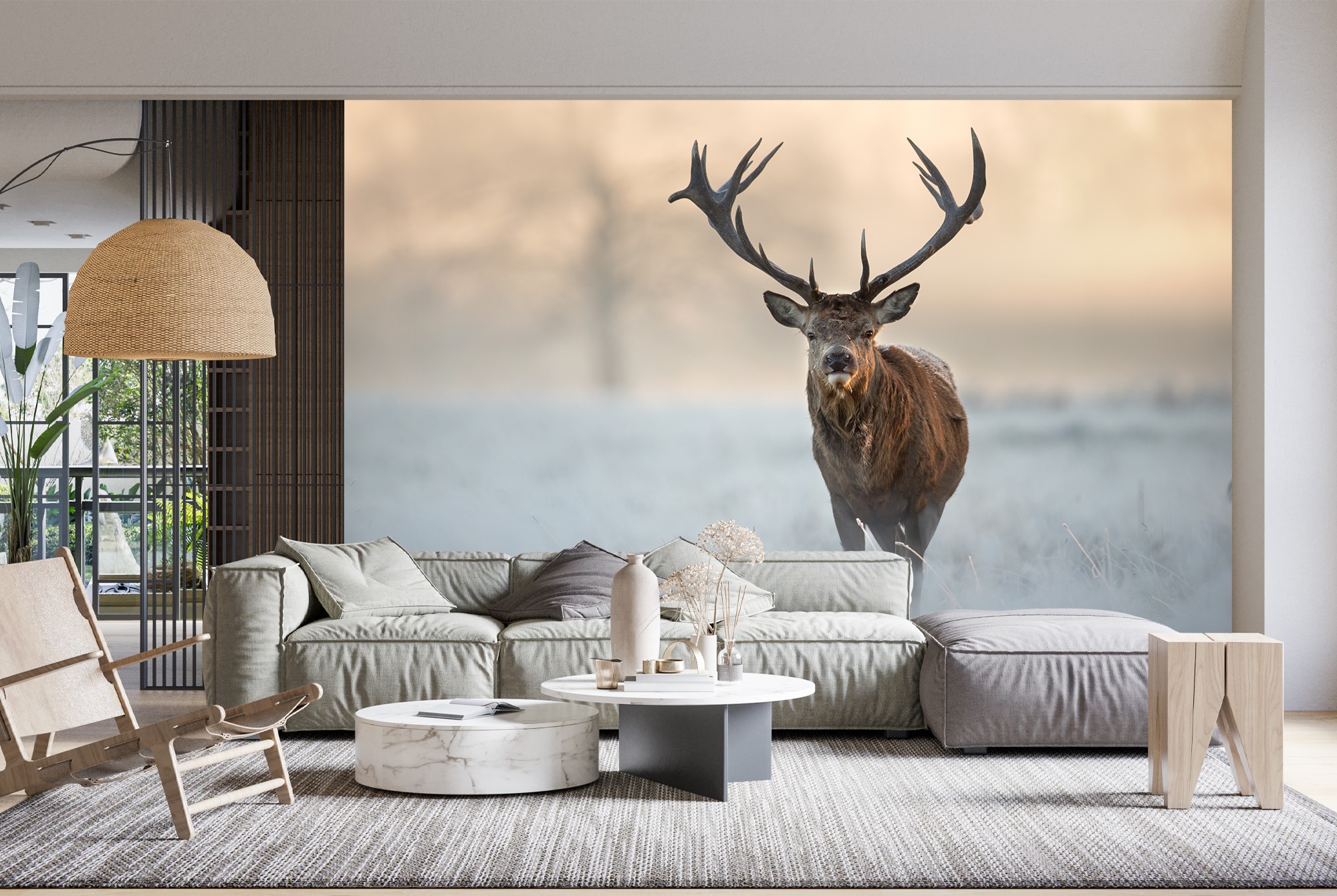 Stag in Snow Wallpaper Wall Mural