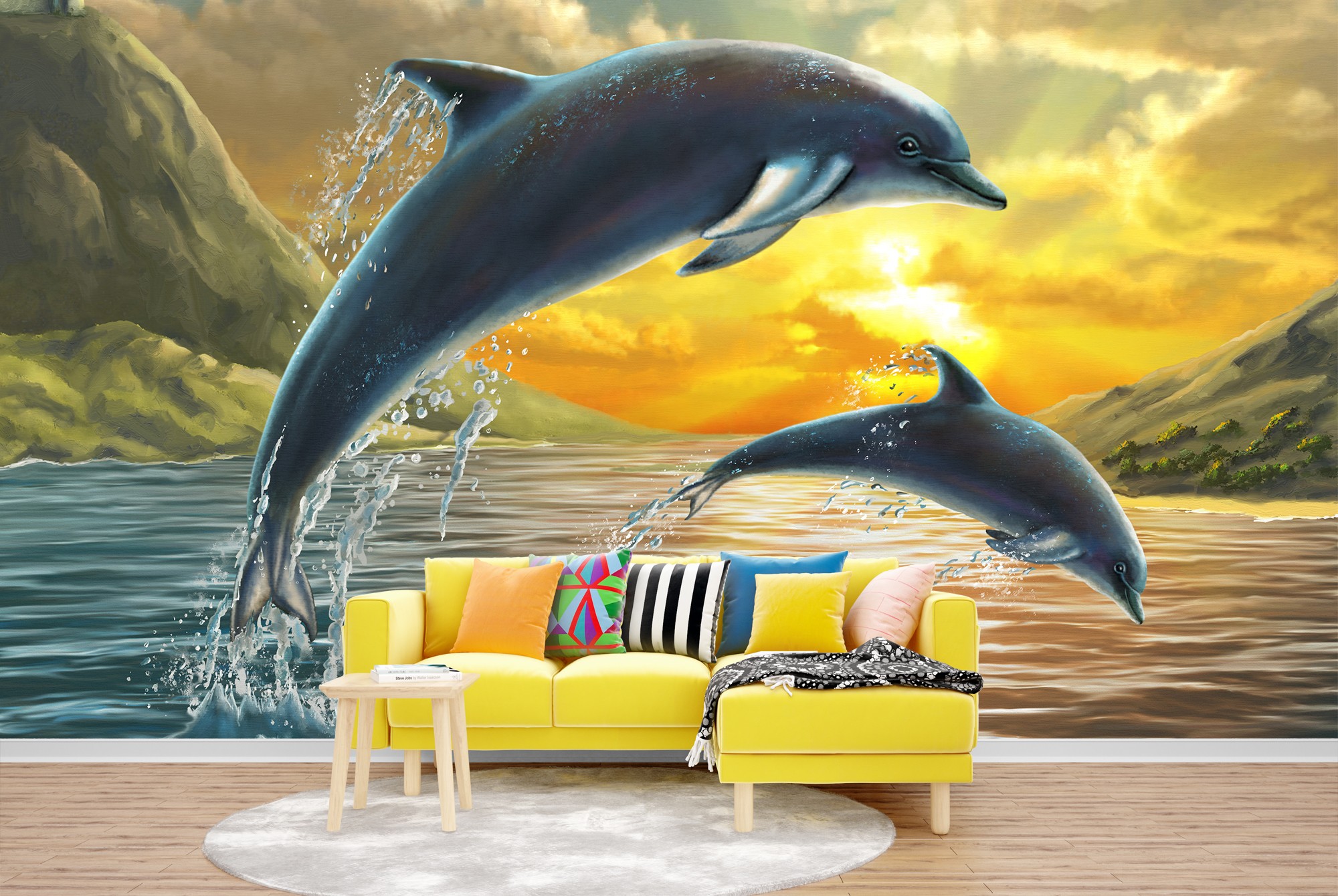 Jumping Dolphins Wallpaper Wall Mural