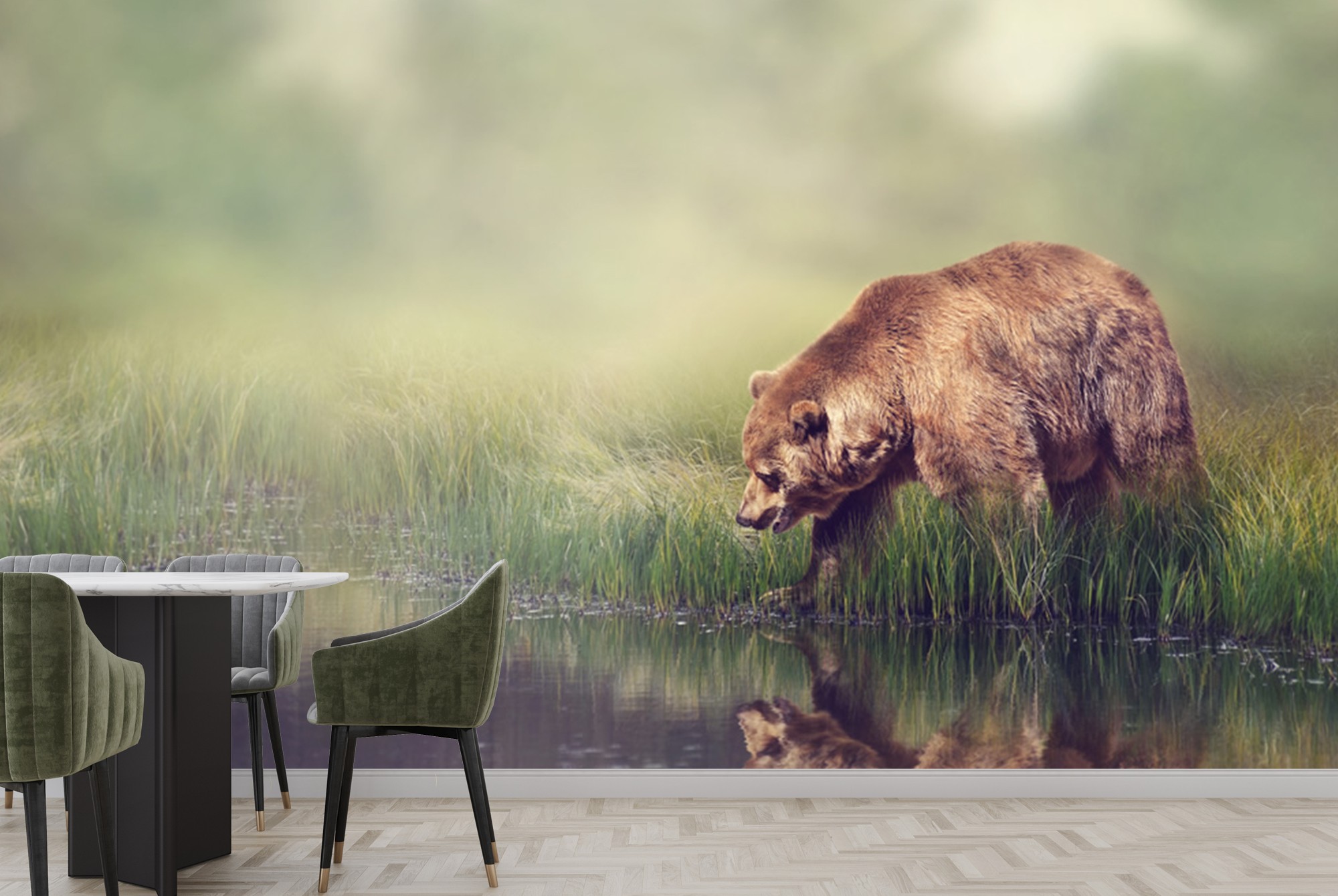 Brown Bear & Woodland Lake Wallpaper Wall Mural