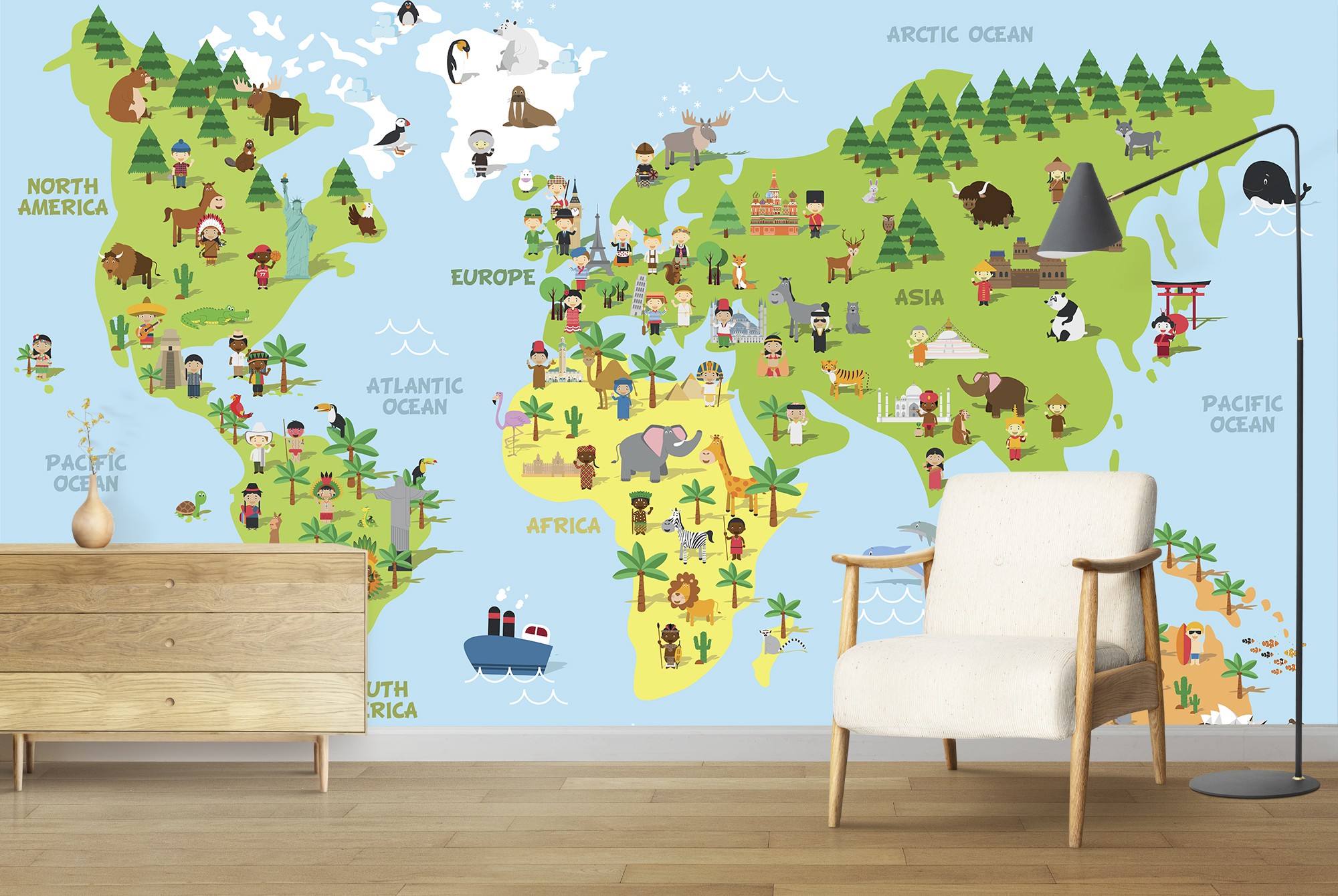 Childrens World Map Educational Wallpaper Wall Mural